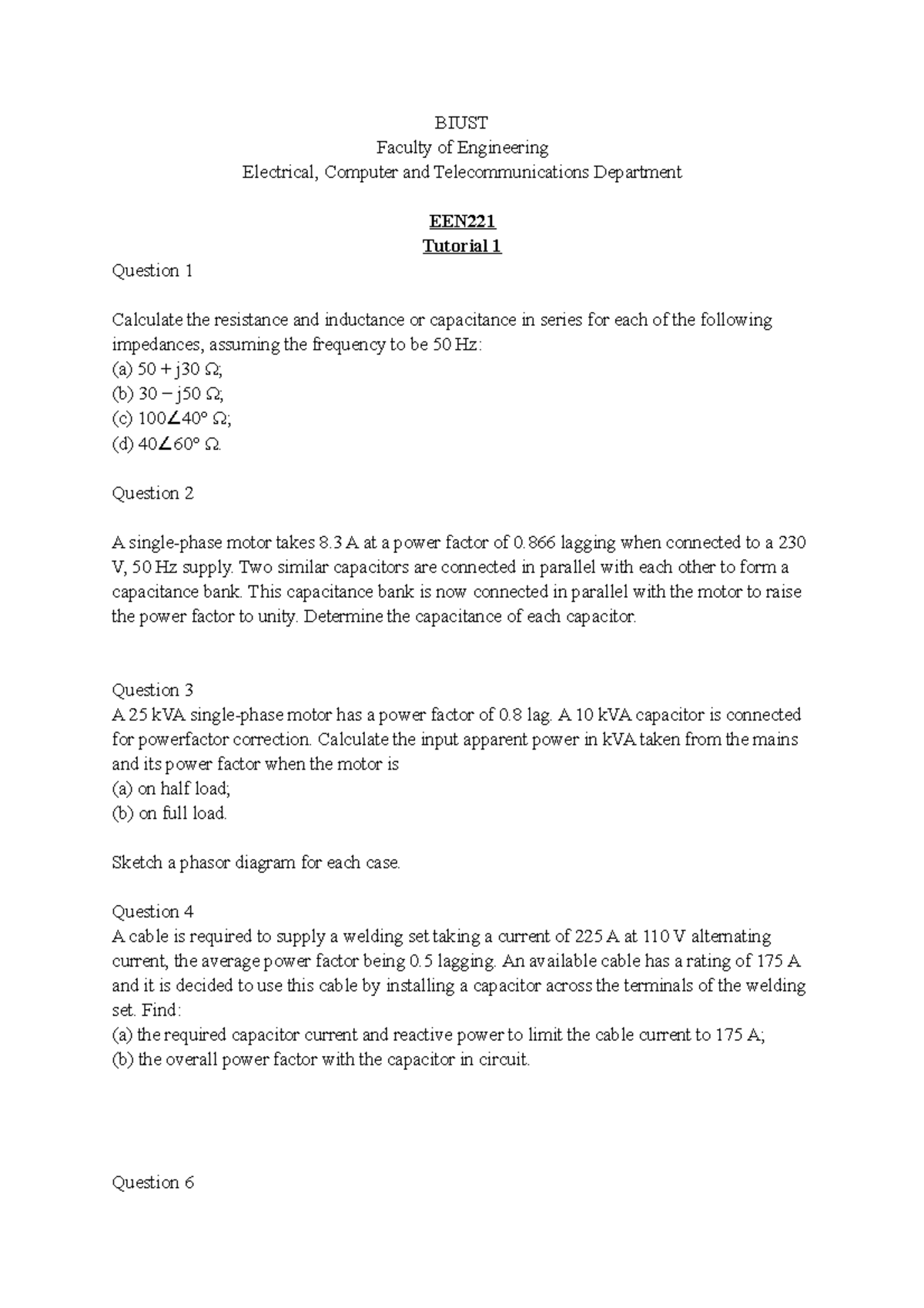EEEN 221 Tutorial Questions Week 1 - Introduction to Electronics ...
