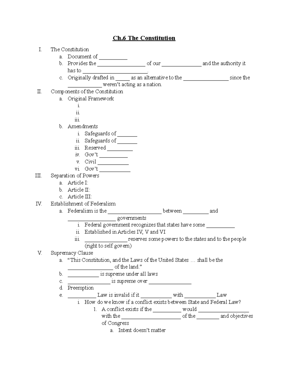 Ch.6 The Constitution Outline (R) - Ch The Constitution I. The ...