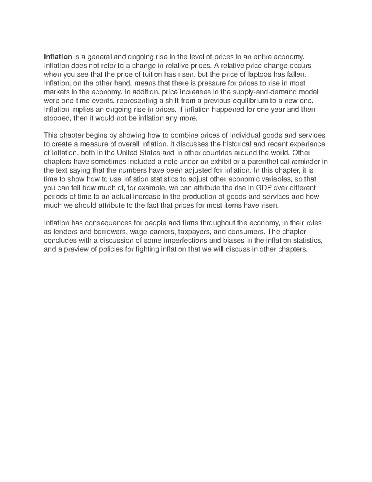 Econ 1 - inflation notes - Inflation is a general and ongoing rise in ...