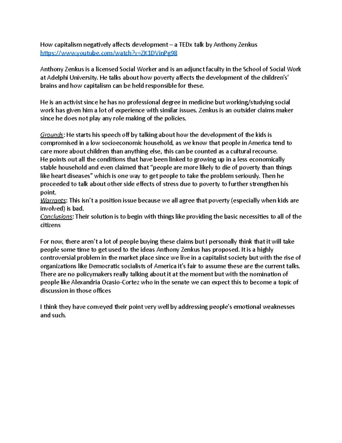 Assignment #1 - How capitalism negatively affects development – a TEDx ...