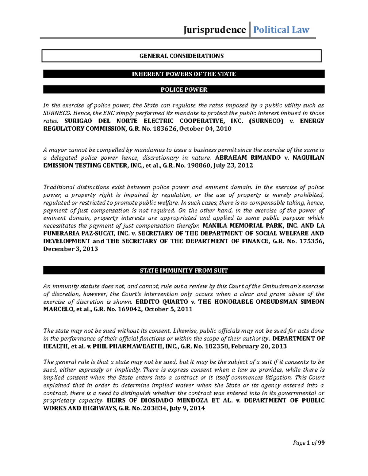PALS Political-LAW-2015 rev Final (as of 09 - INHERENT POWERS OF THE ...