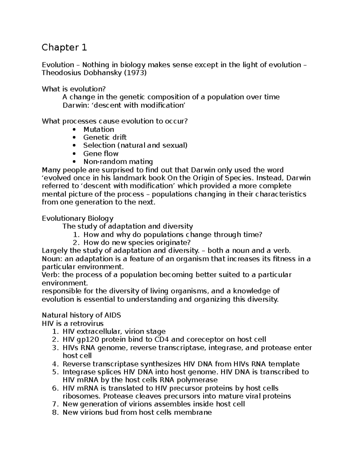 Chapter 1 evolution - Chapter 1 Evolution – Nothing in biology makes ...