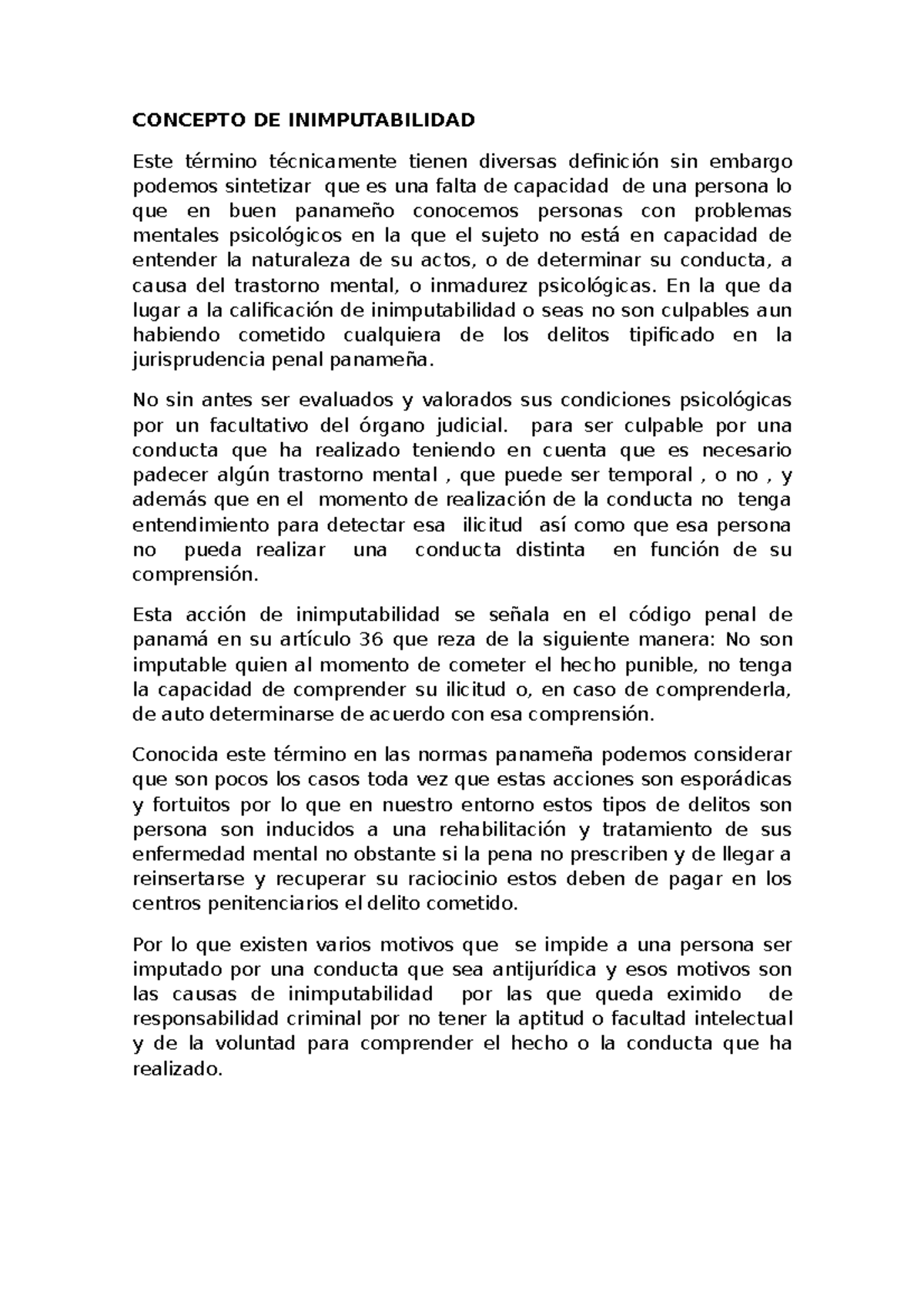 Concepto DE Inimputabilidad - CONCEPTO DE INIMPUTABILIDAD Este término ...