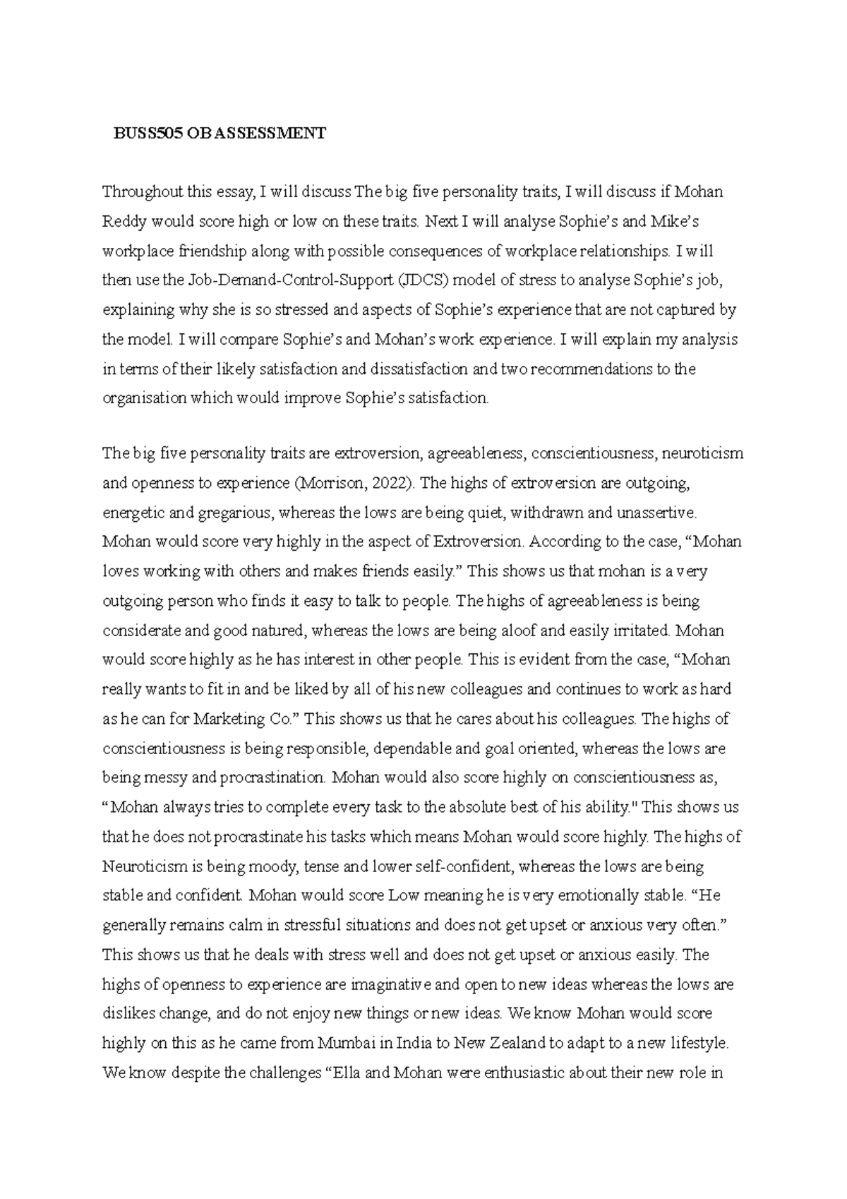 BUSS505 - OB Case - BUSS505 OB ASSESSMENT Throughout this essay, I will ...