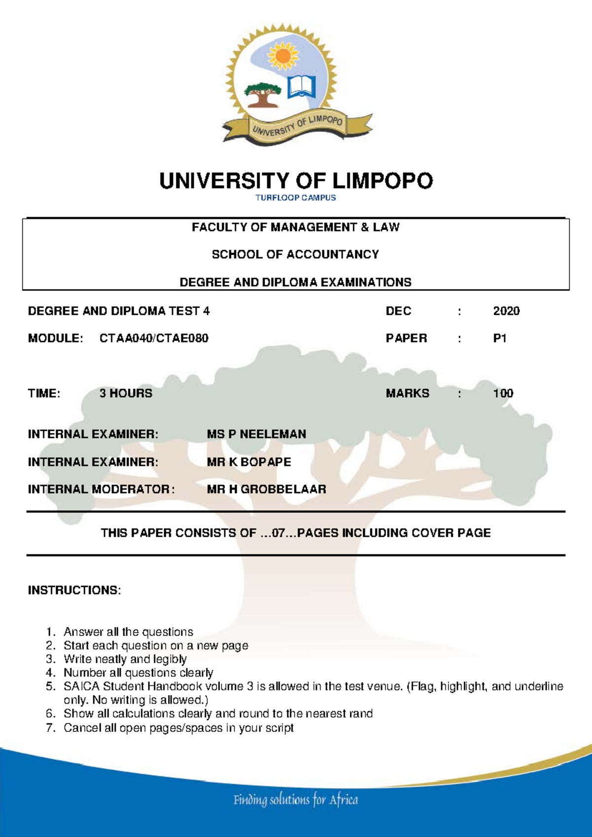 2020 Scenario TEST 4 - notes - UNIVERSITY OF LIMPOPO TURFLOOP CAMPUS ...