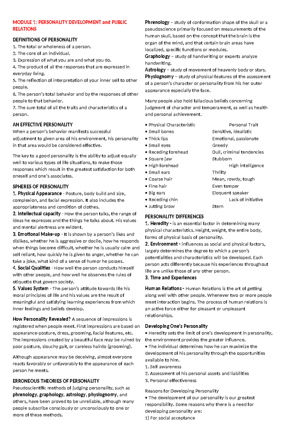 Personal Development - MODULE 1: PERSONALITY DEVELOPMENT and PUBLIC ...