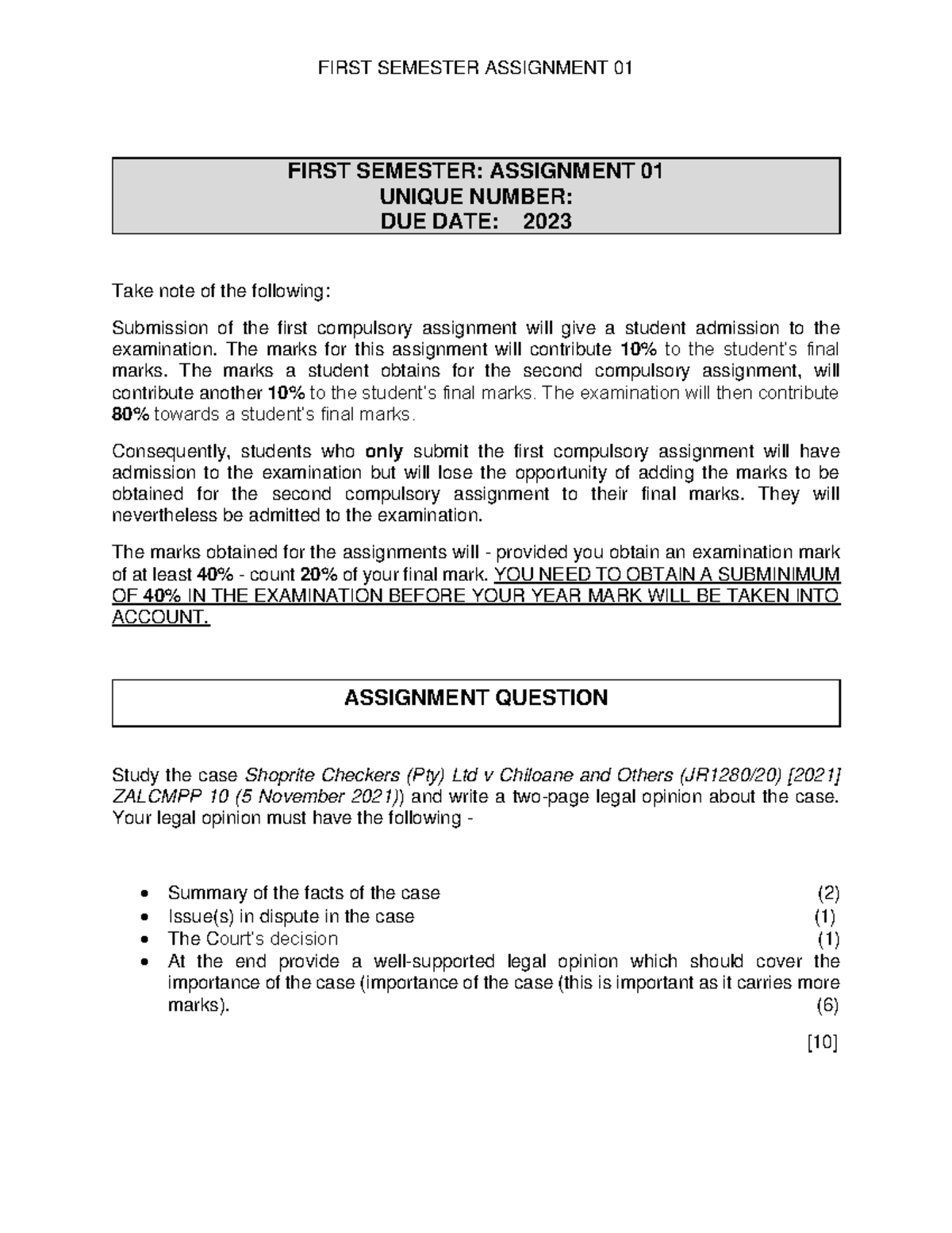 MRL3702 2023 First Semester Assignment 01 - FIRST SEMESTER ASSIGNMENT ...