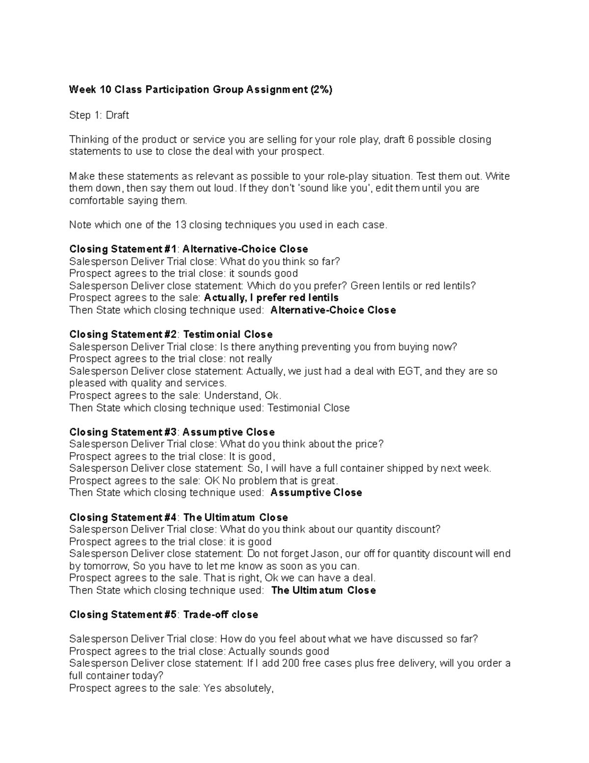 Closing GO React Assignment sample and instruction - Week 10 Class Participation Group ...