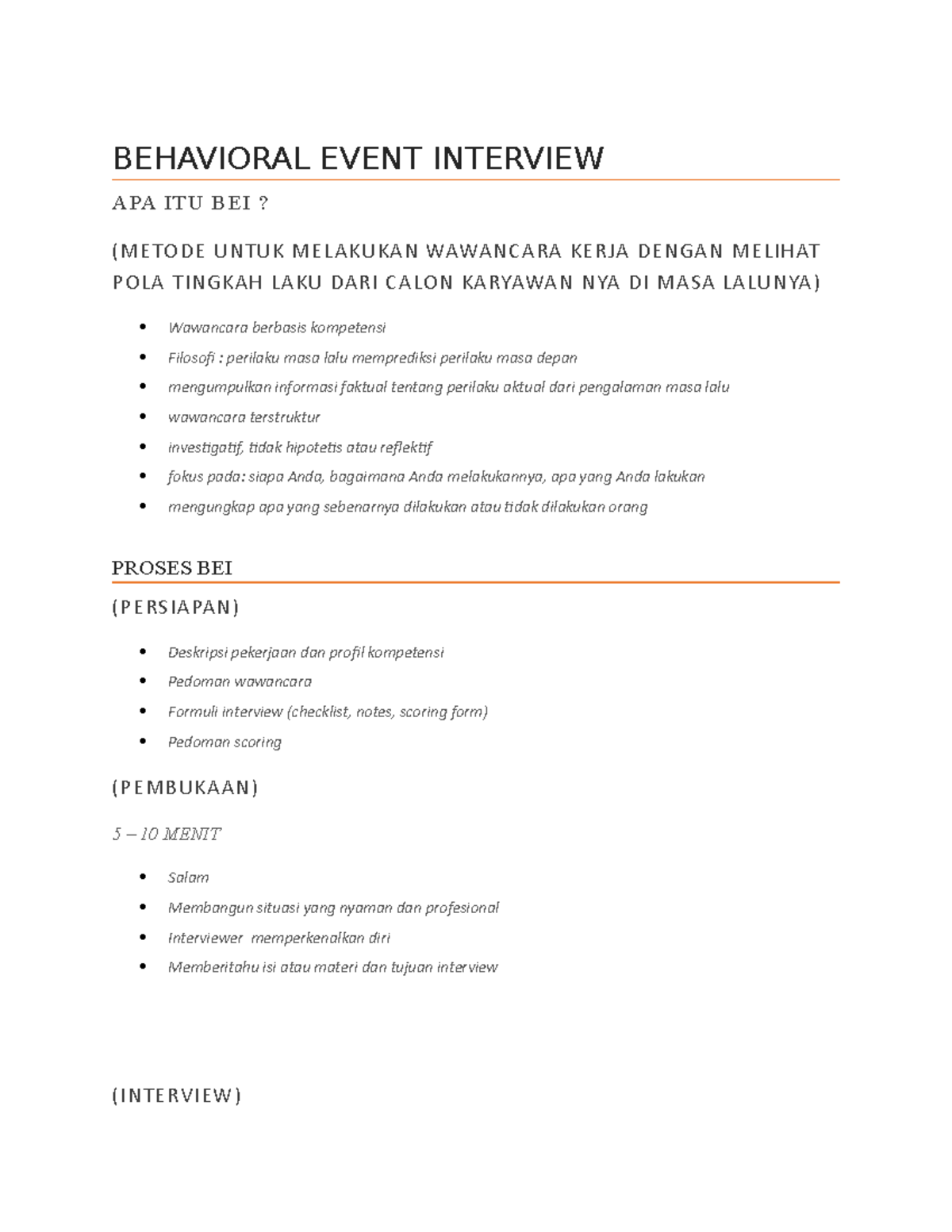 Behavioral Event Interview - BEHAVIORAL EVENT INTERVIEW APA ITU BEI ...