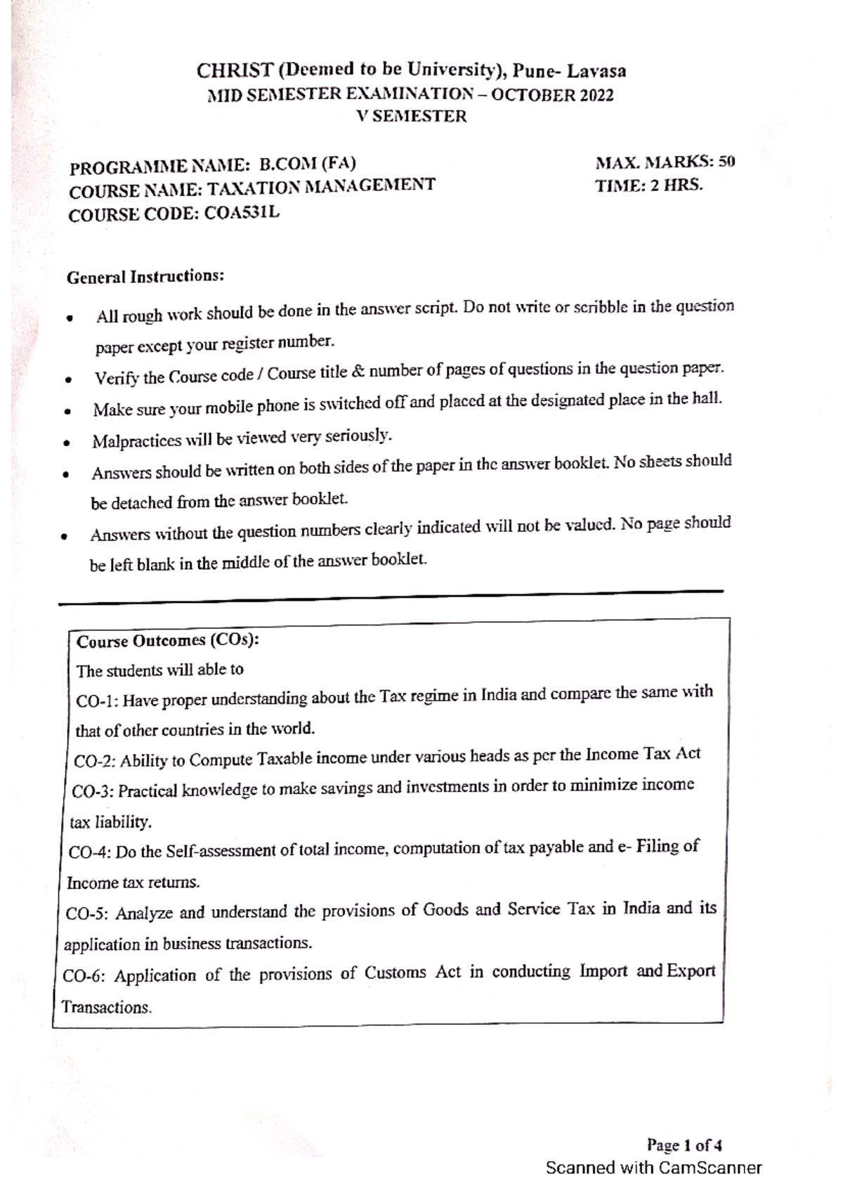 Cam Scanner 10-31-2022 23 - Bachelors of Computer Applications - Studocu