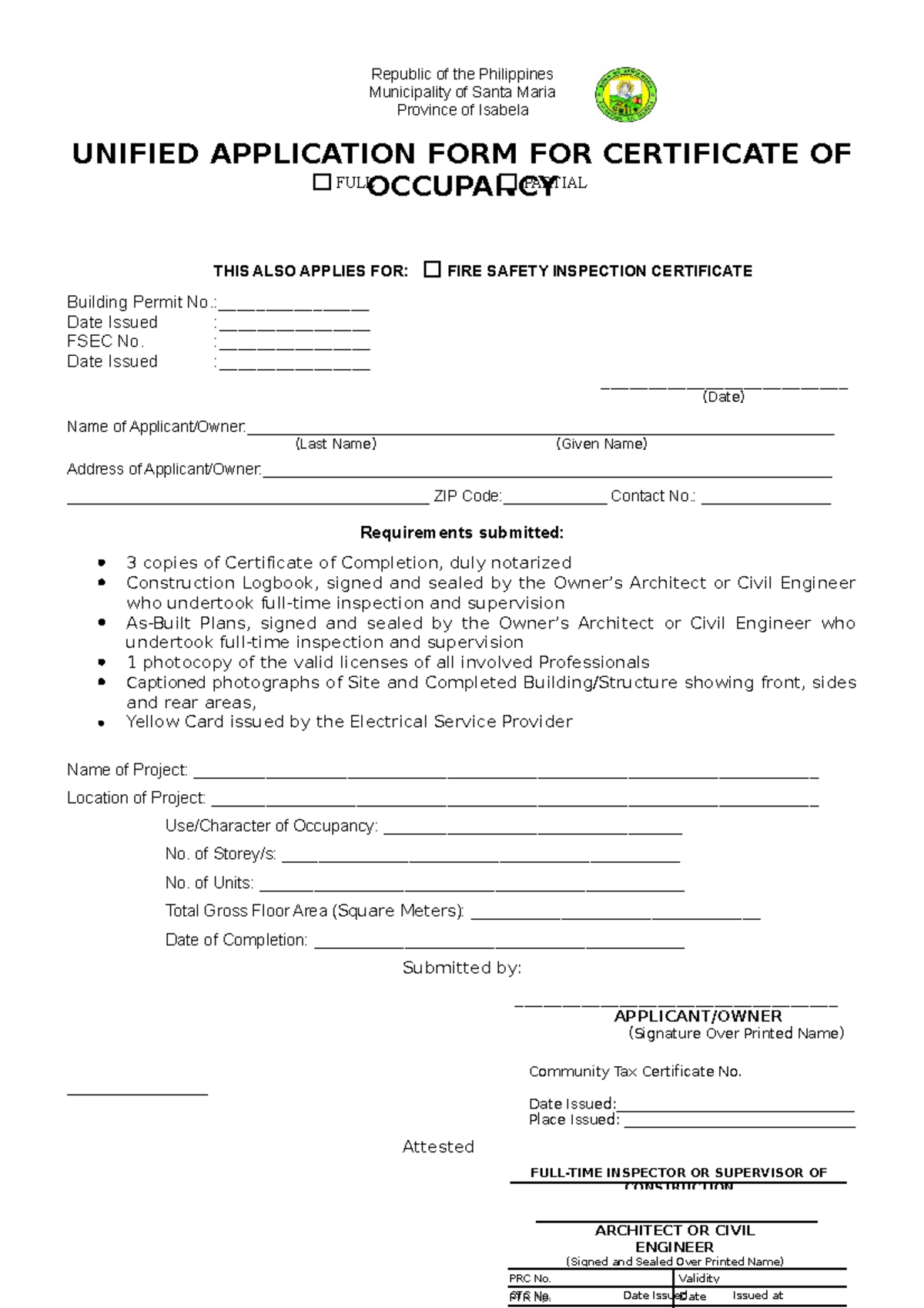 3-Unified-Application-Form-for-Certificate-of-Occupancy dpwh - Republic ...