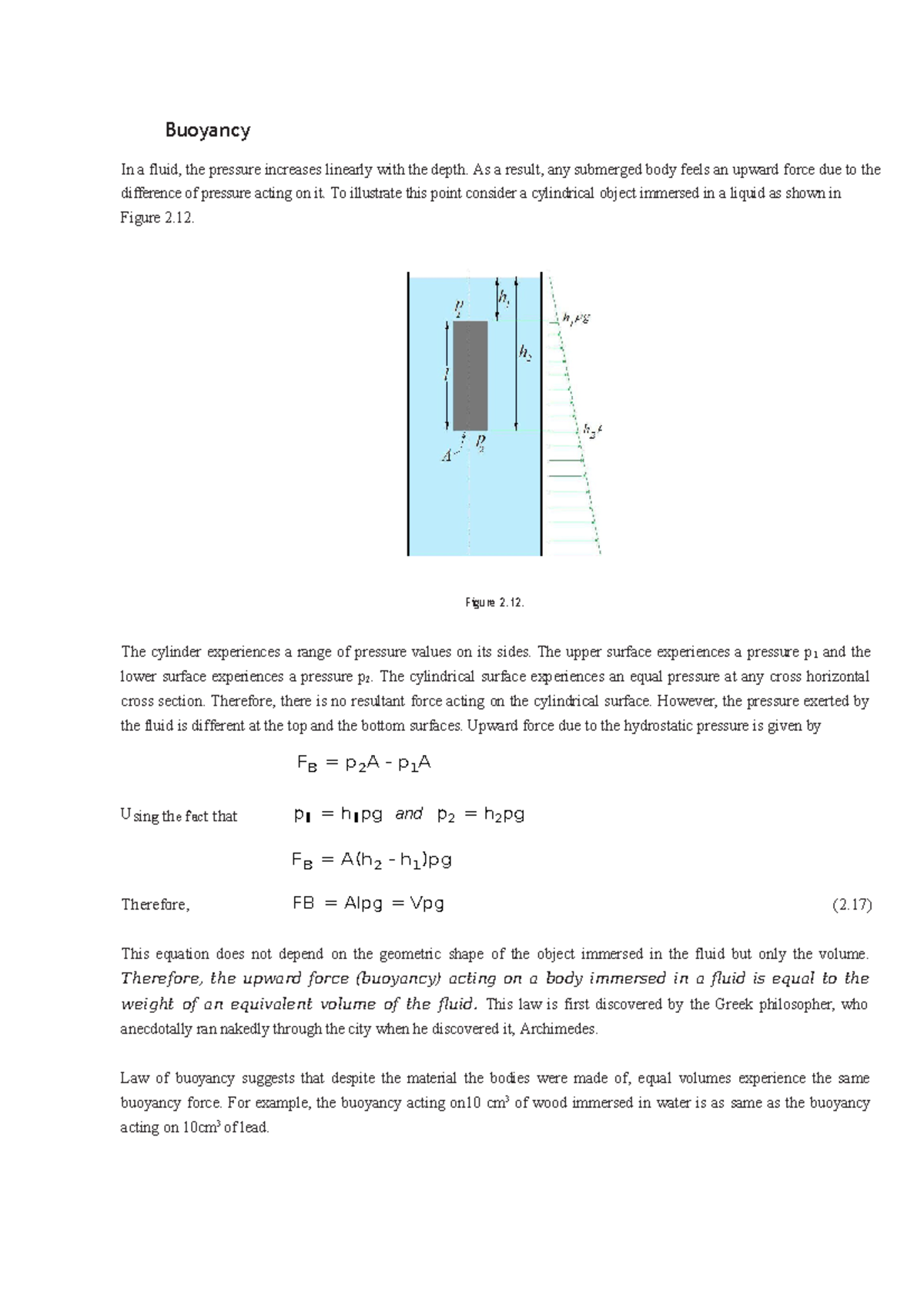 Fme331 lecture notes Buoyancy nov11 - Buoyancy In a fluid, the pressure ...