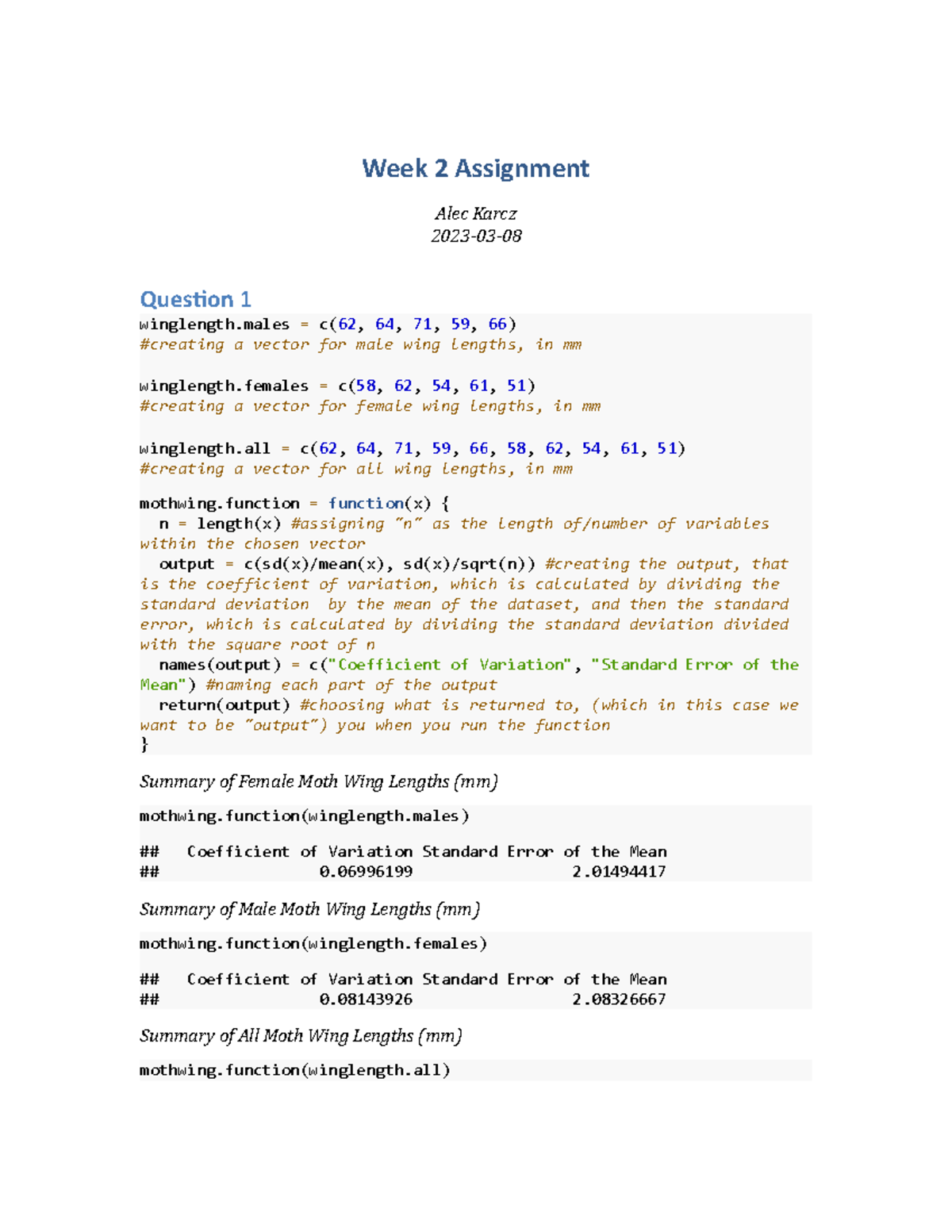 roadmap 2 assessment - Week 2 Assignment Alec Karcz 2023-03- Question 1 ...