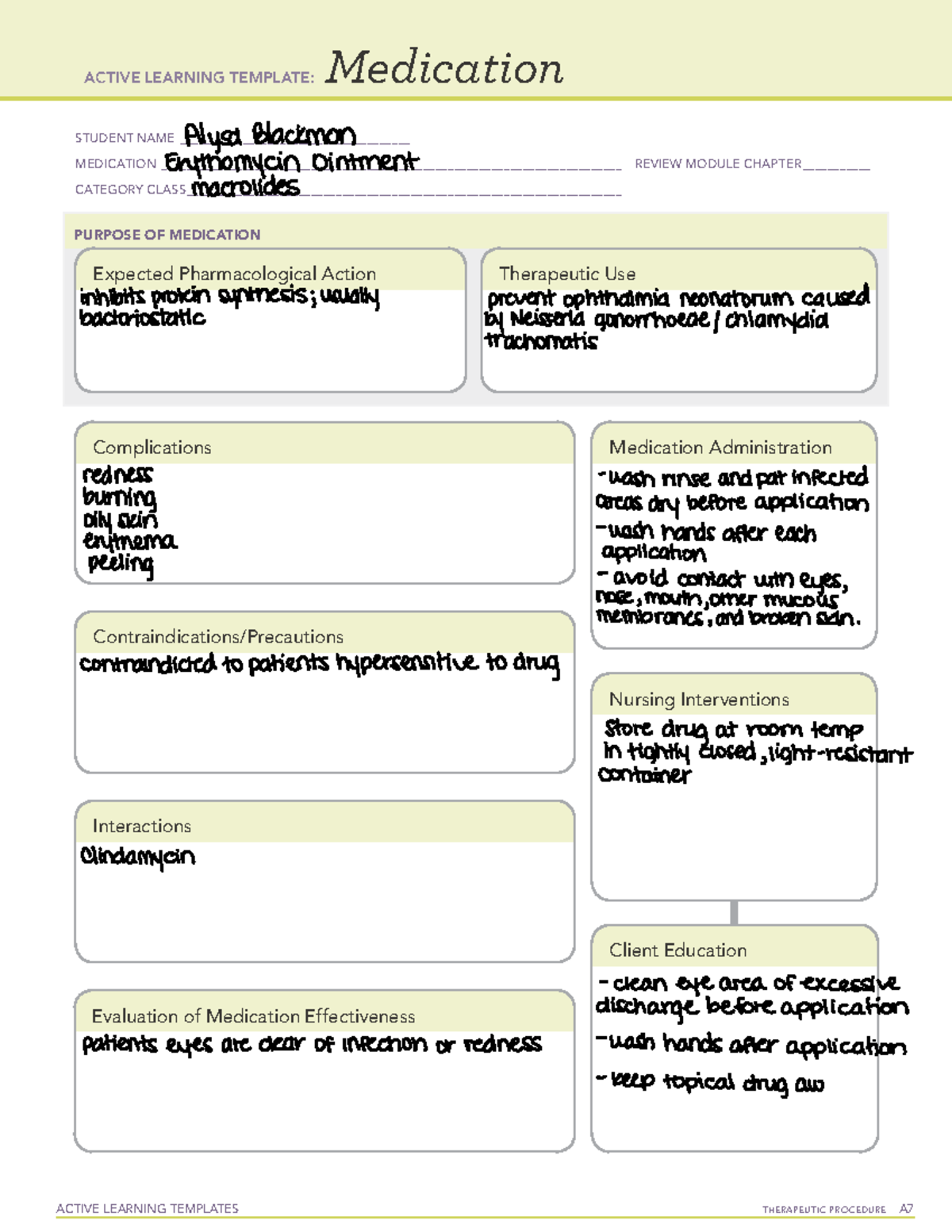 Medication template - ACTIVE LEARNING TEMPLATE: Medication STUDENT NAME ...