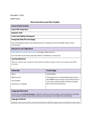STU C109 Lesson Plan - January 4, 2024 D109 Task 1 General Information ...