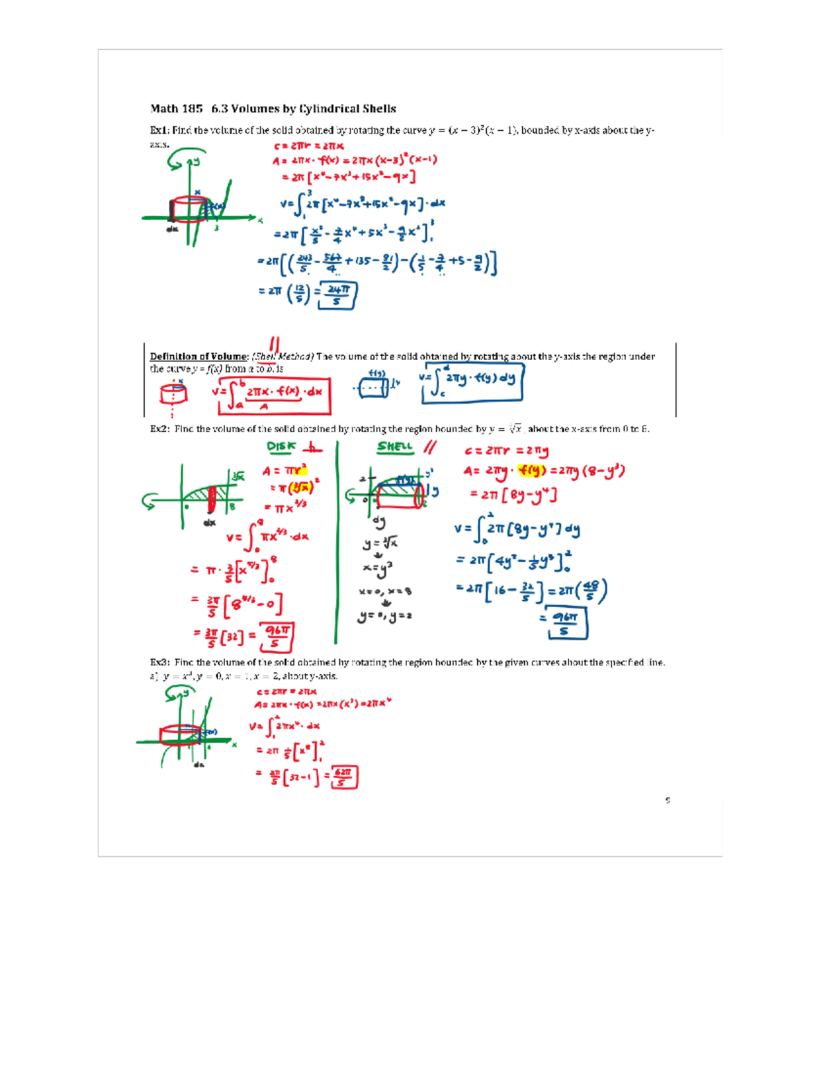 6.3 One Note - Sect. 6.3 Volumes by Cylindrical Shells - Math 185 6 ...