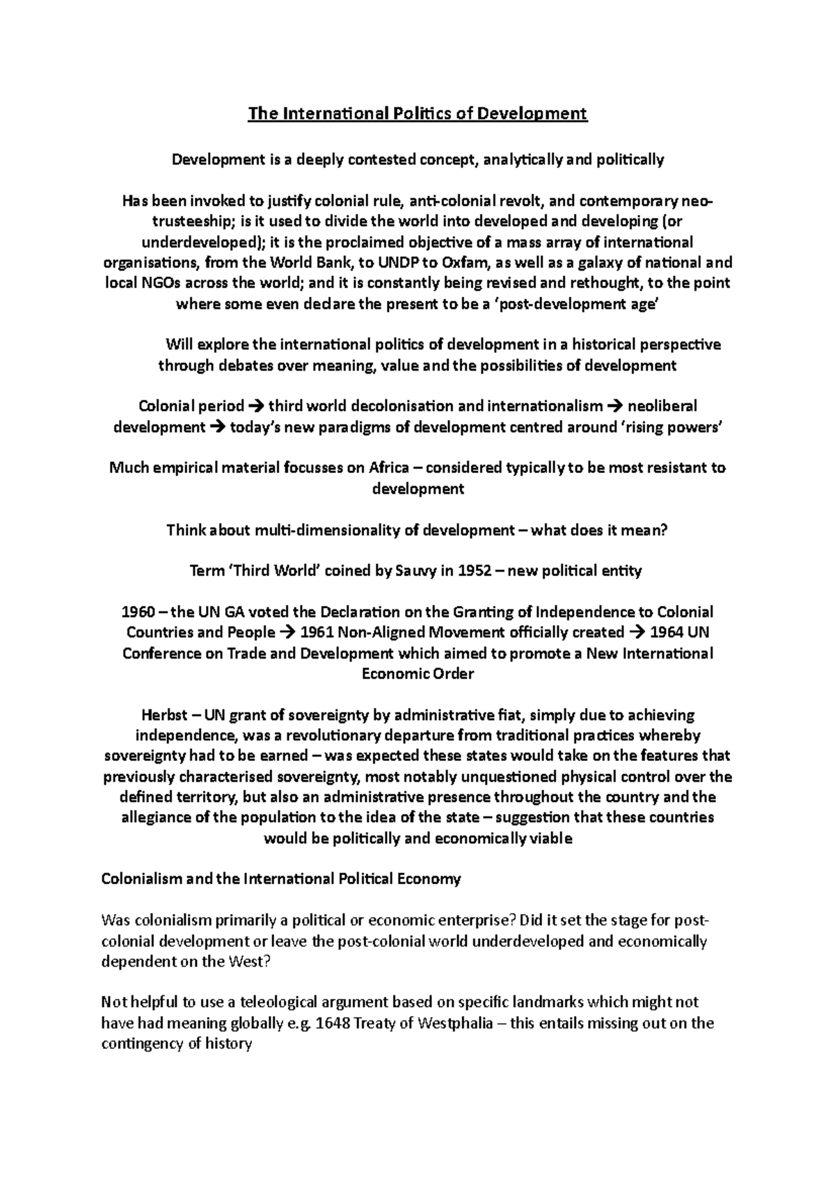The International Politics of Development - exam notes - The ...