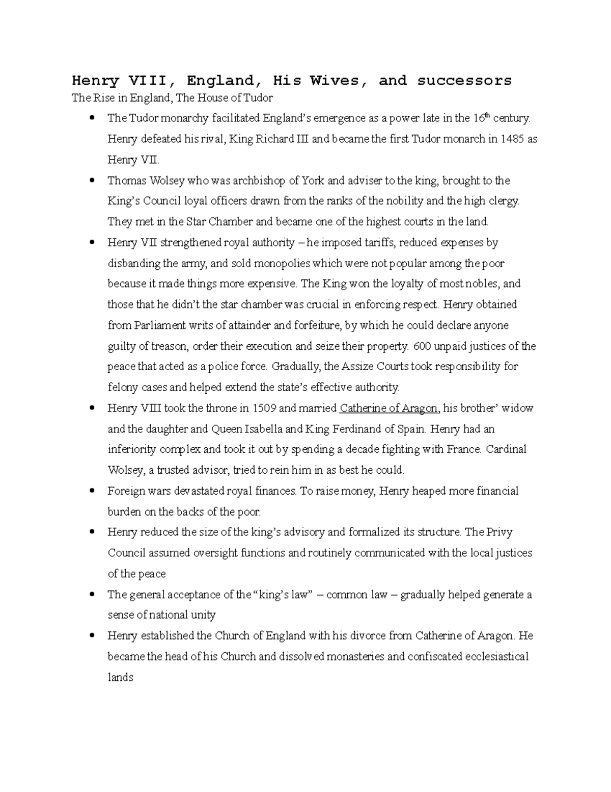 Henry VIII - Textbook and lecture notes - Henry VIII, England, His ...