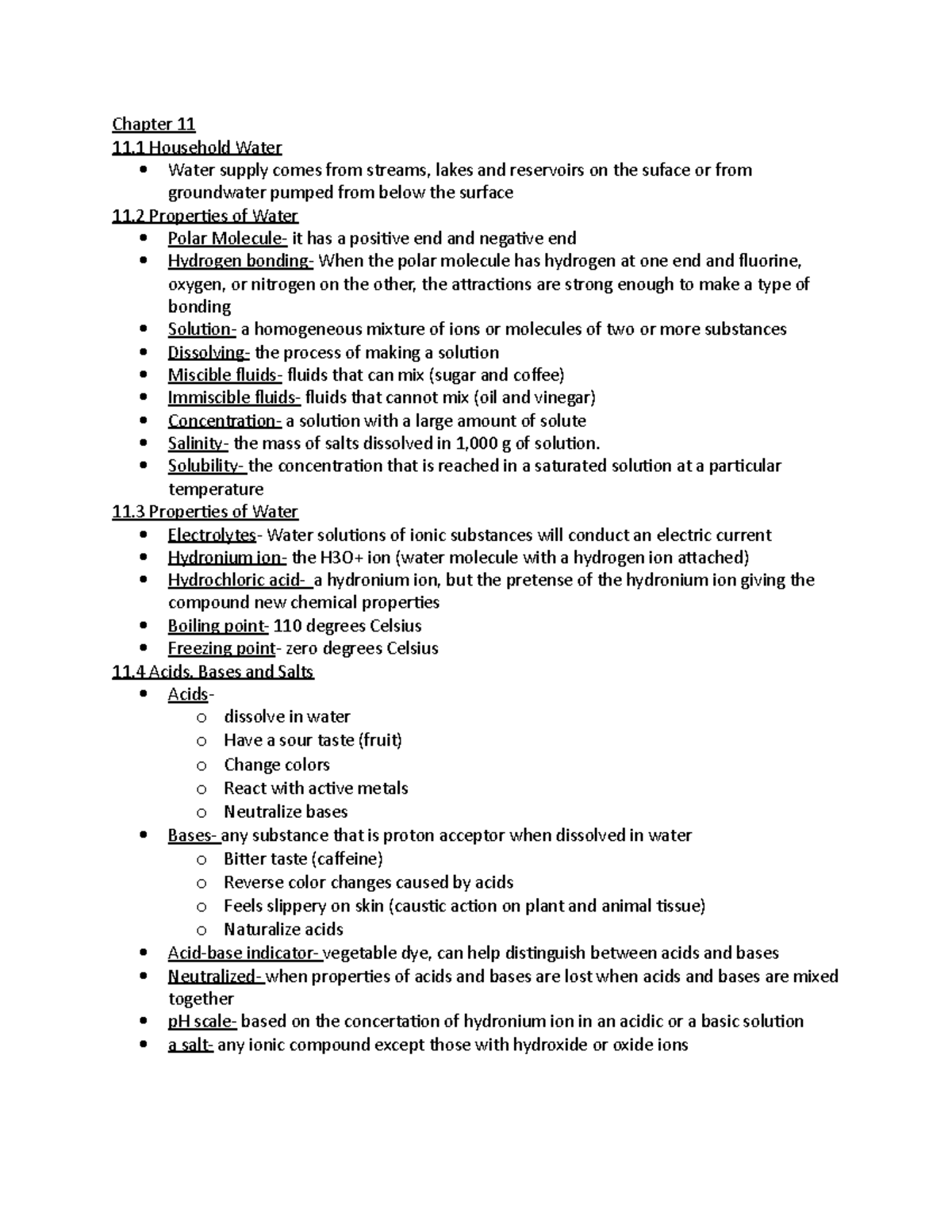 Chapter 11 notes-physical science - Chapter 11 11 Household Water Water ...
