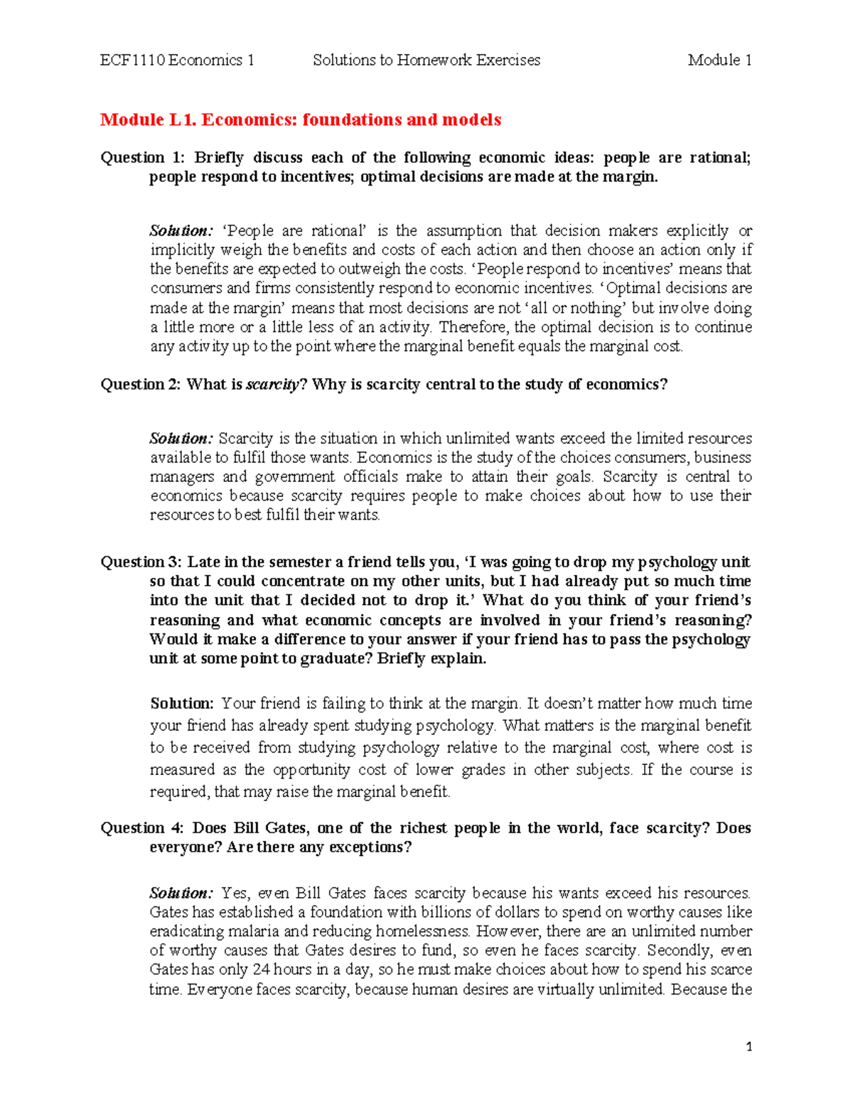 Homework 1 Intro to Econs with solution - ECF1110 Economics 1 Solutions ...