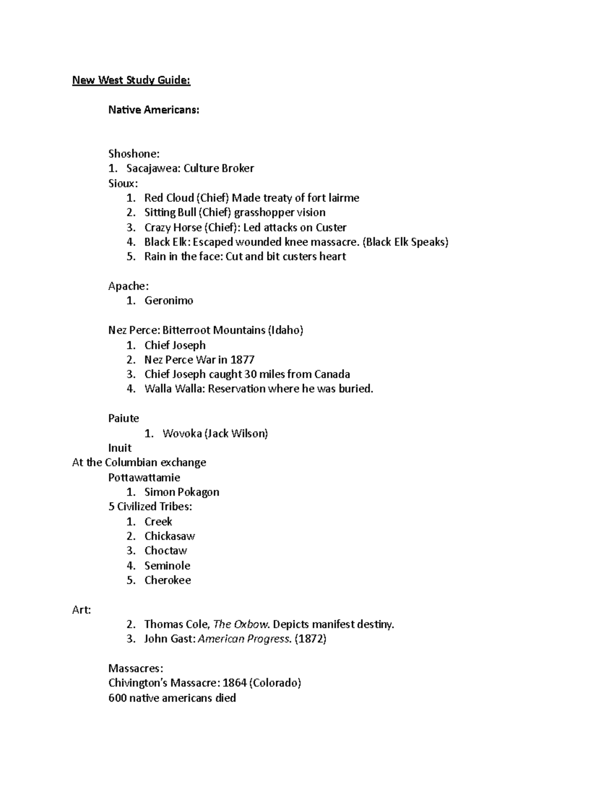 New West Study Guide - New West Study Guide: Native Americans: Shoshone ...