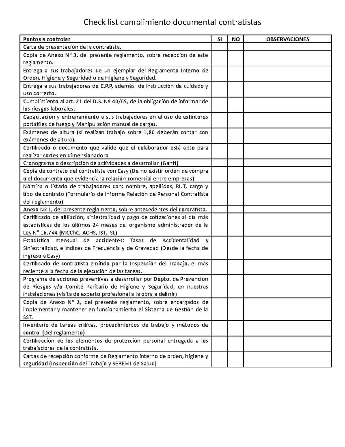 Documentación Legal Empresas Contratistas - Check list cumplimiento documental contratistas ...