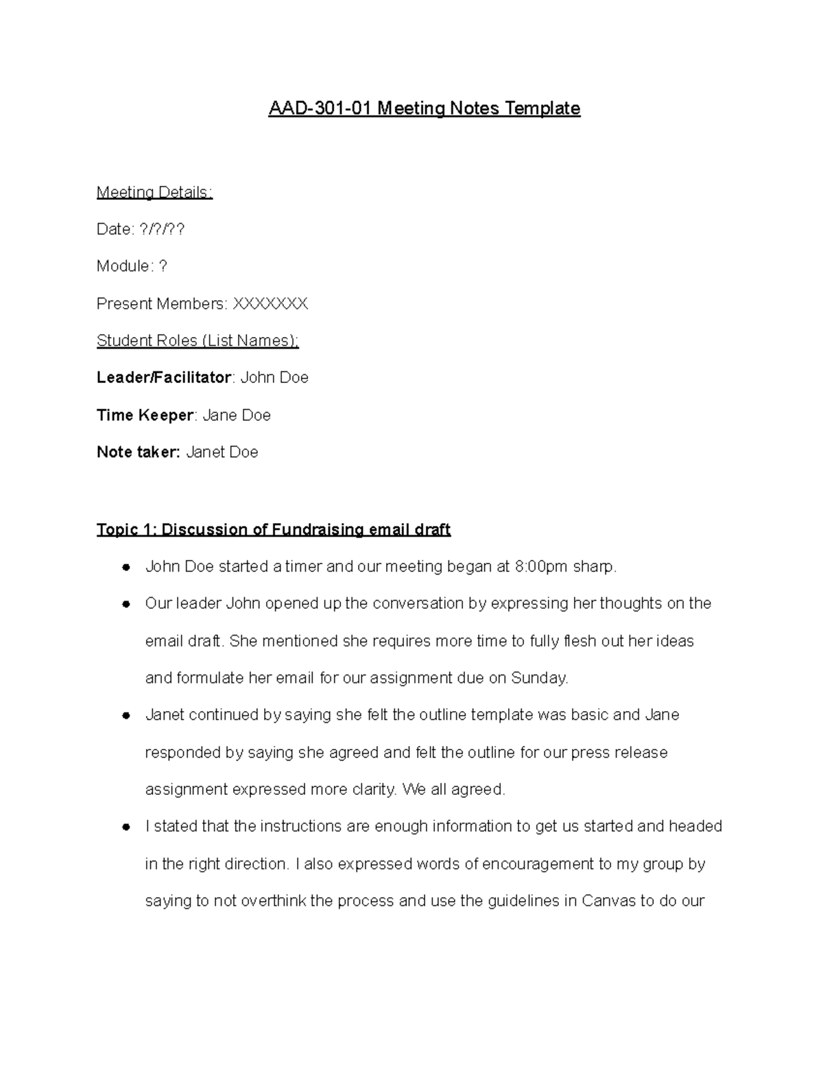 AAD-301 -01 Meeting Notes - AAD-301-01 Meeting Notes Template Meeting ...