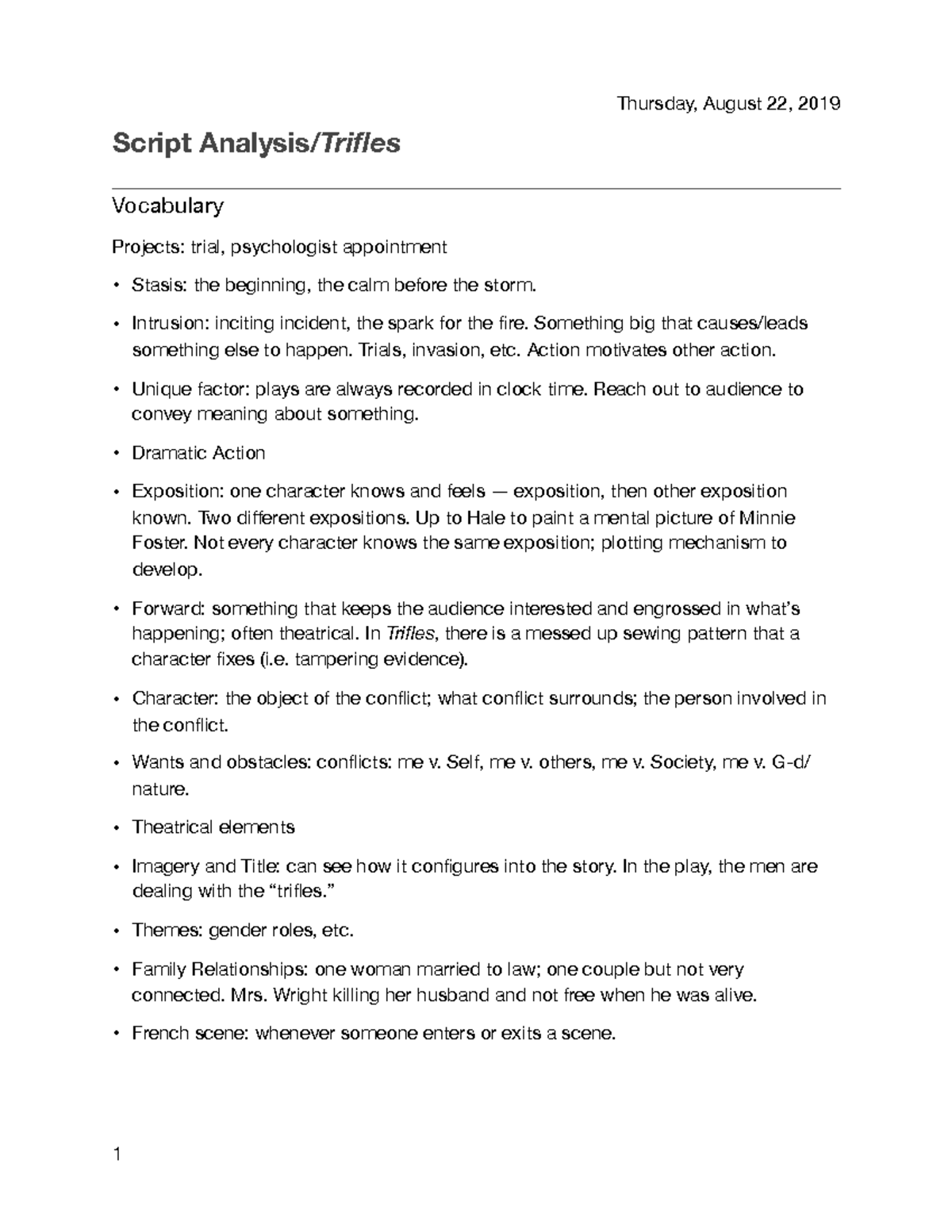 Script Analysis Vocabulary - Thursday, August 22, 2019 Script Analysis ...
