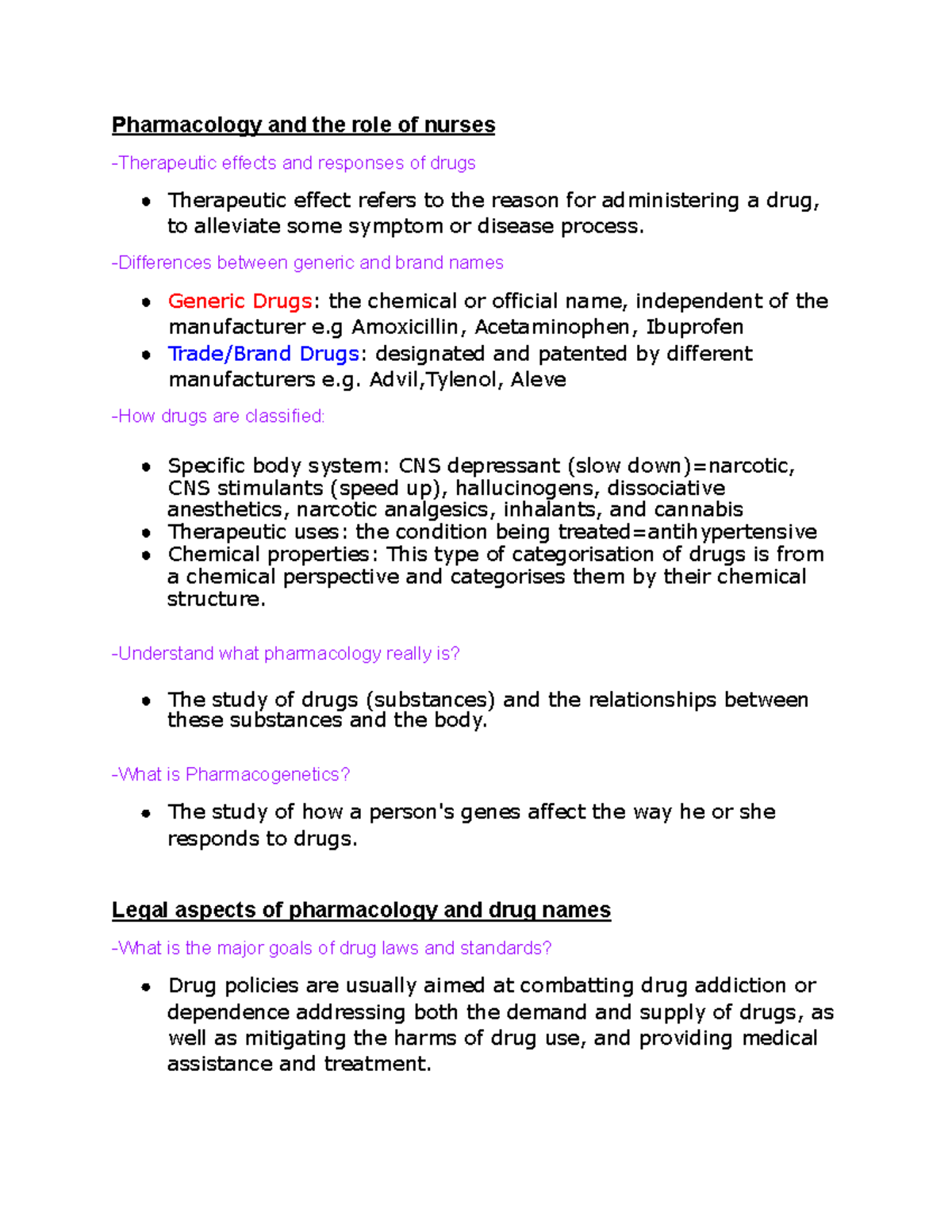 Pharmacology TEST Review Sheet - Pharmacology and the role of nurses ...
