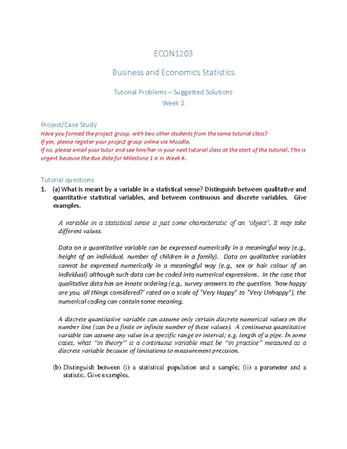 ECON1203 - Week 2 - Solutions 2019 T3 for students - ECON Business and ...