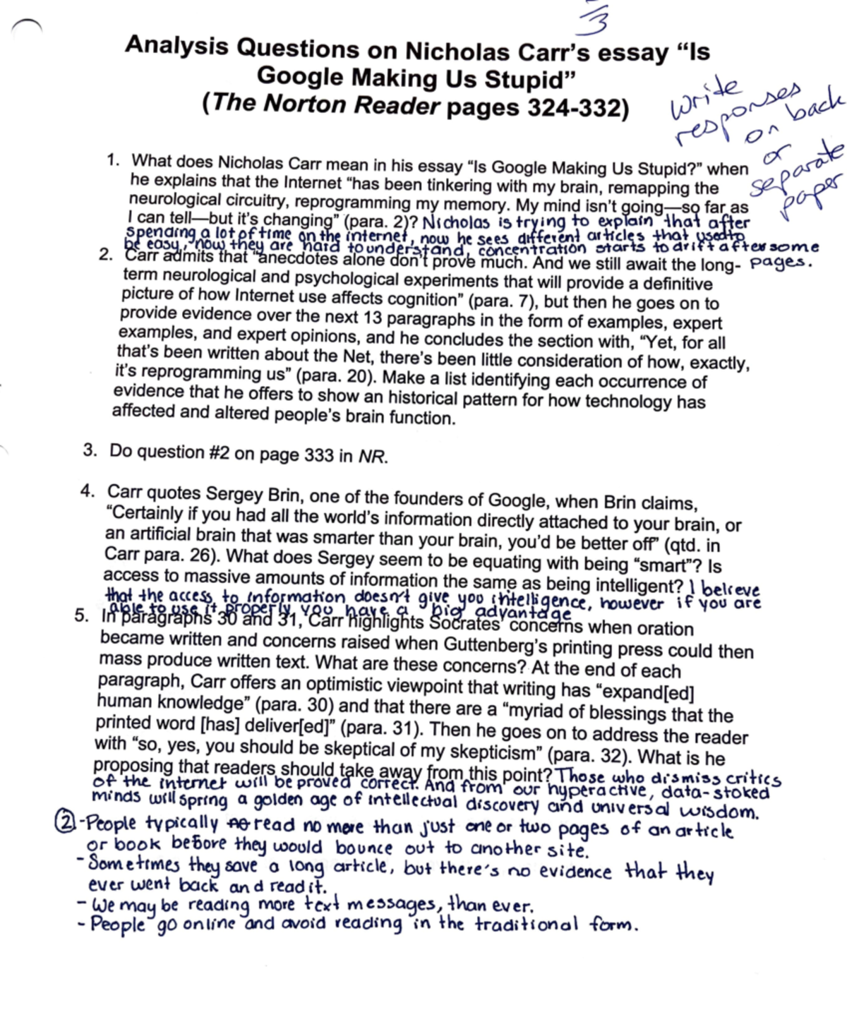 Is google making us stupid - 3 Analysis Questions on Nicholas Carr's ...