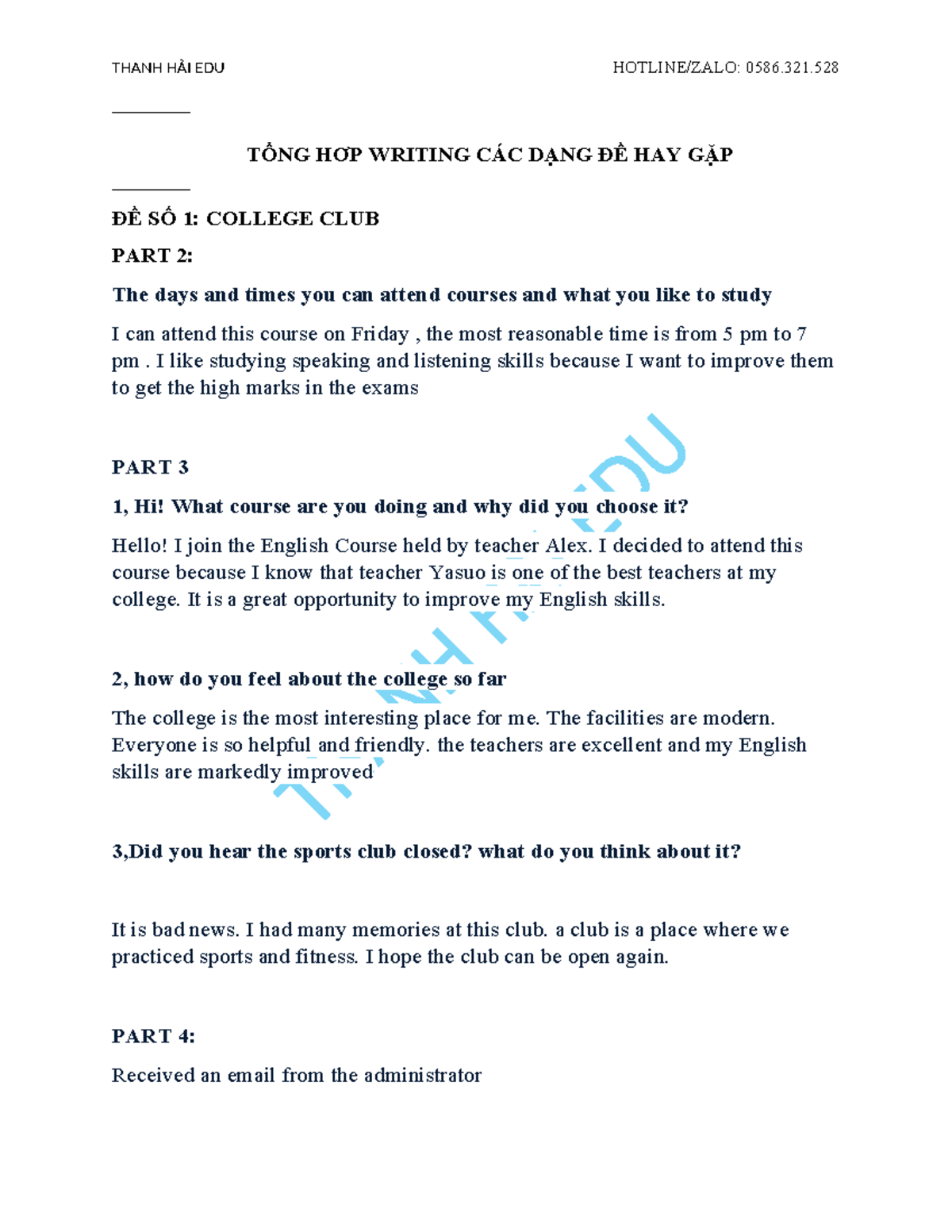 Writing - .... - TỔNG HƠP WRITING CÁC DẠNG ĐỀ HAY GẶP ĐỀ SỐ 1: COLLEGE ...