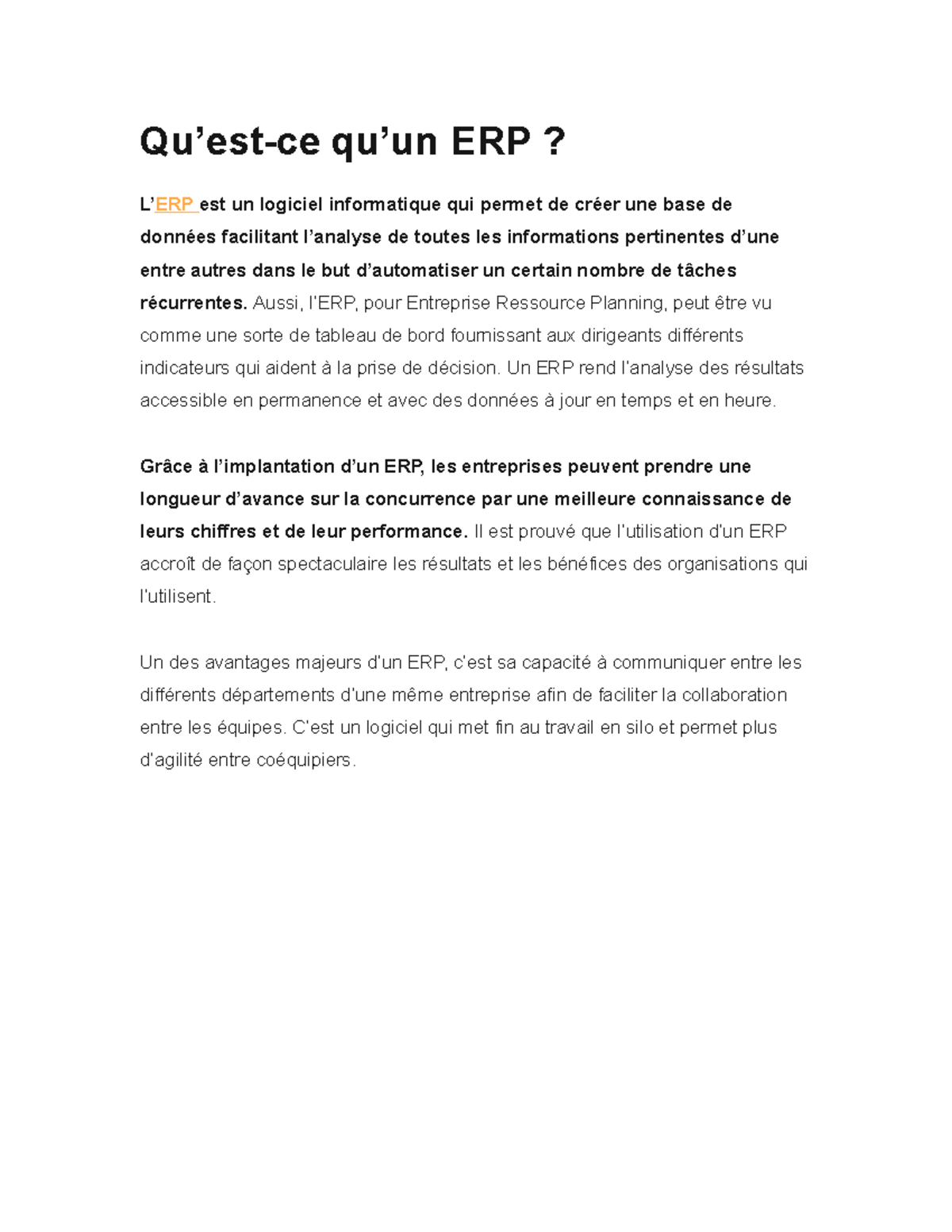 ERP - Introduction aux systèmes de gestion informatiques - Qu’est-ce qu’un ERP? L’ERP est un ...