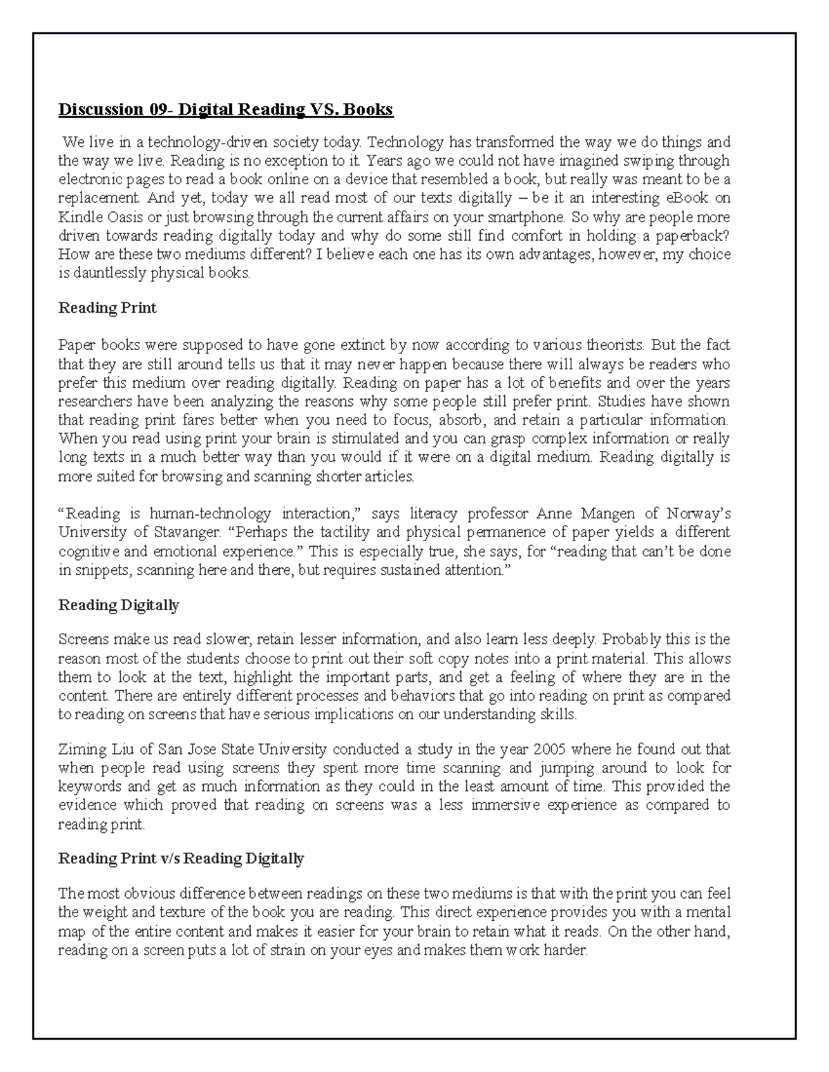 PA 519 - Discussion Nine - Digital Reading vs. Books - Discussion 09 ...