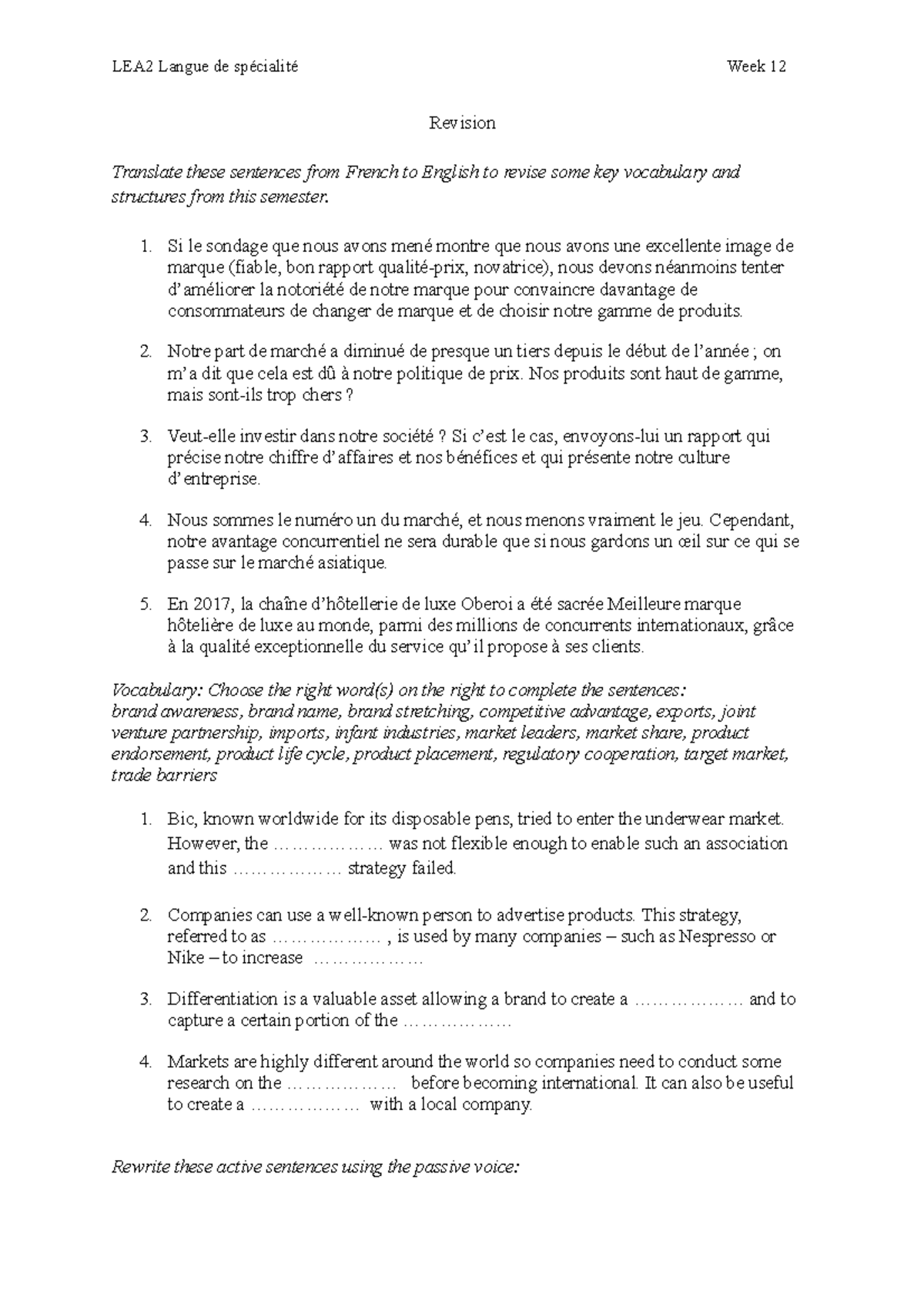 Revision - Vvhhvvvh - LEA2 Langue de spécialité Week 12 Revision ...