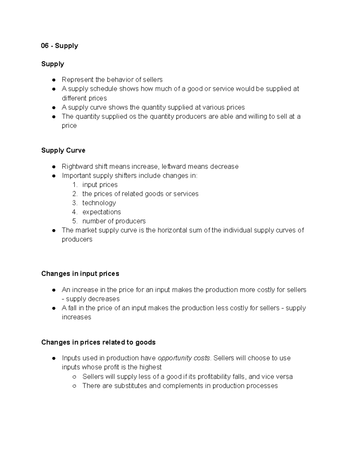 4 - Supply - Module 6 notes - ECON101 - WSU - Studocu