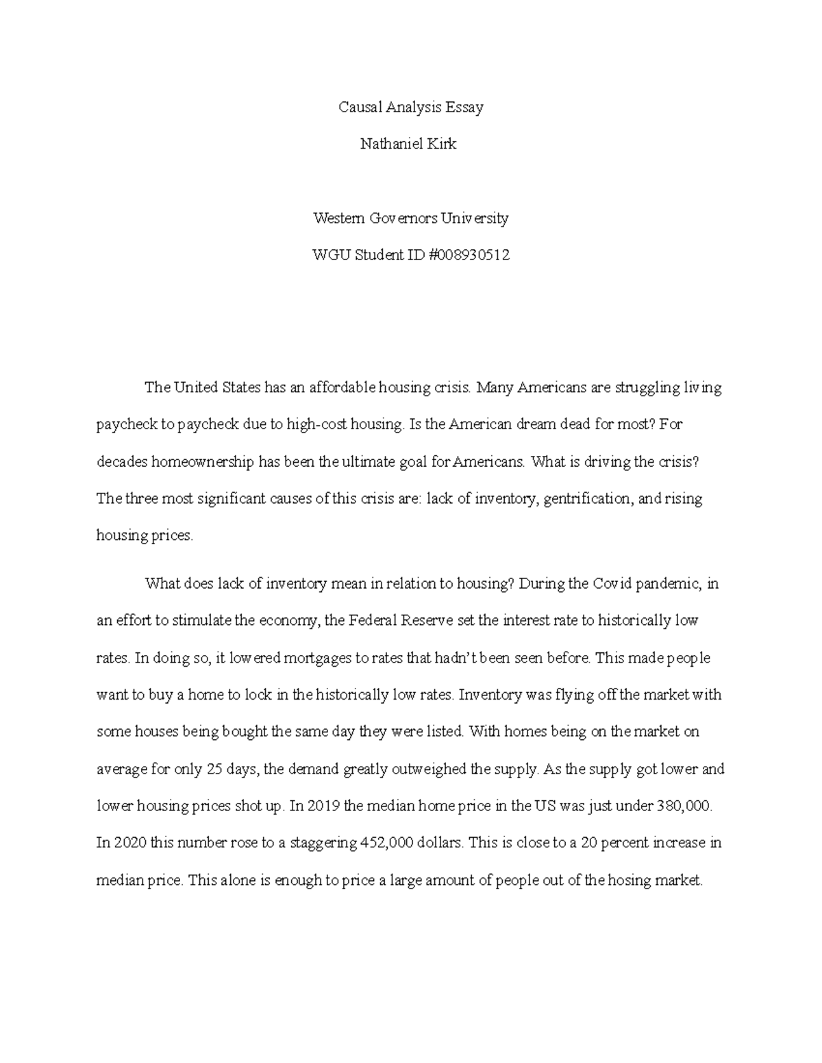 Causal Analysis Essay - C455 - WGU - Studocu