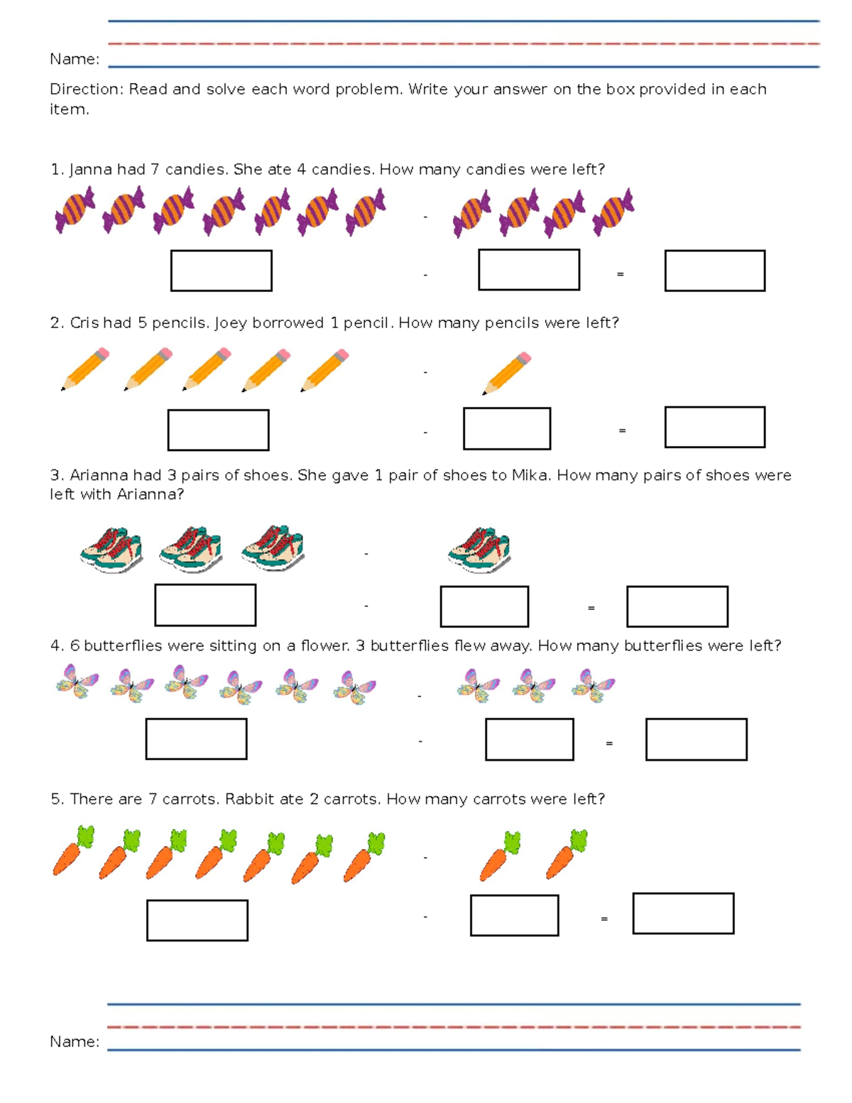 Mathworksheet - math worksheet of kindergarten - Name: Direction: Read ...