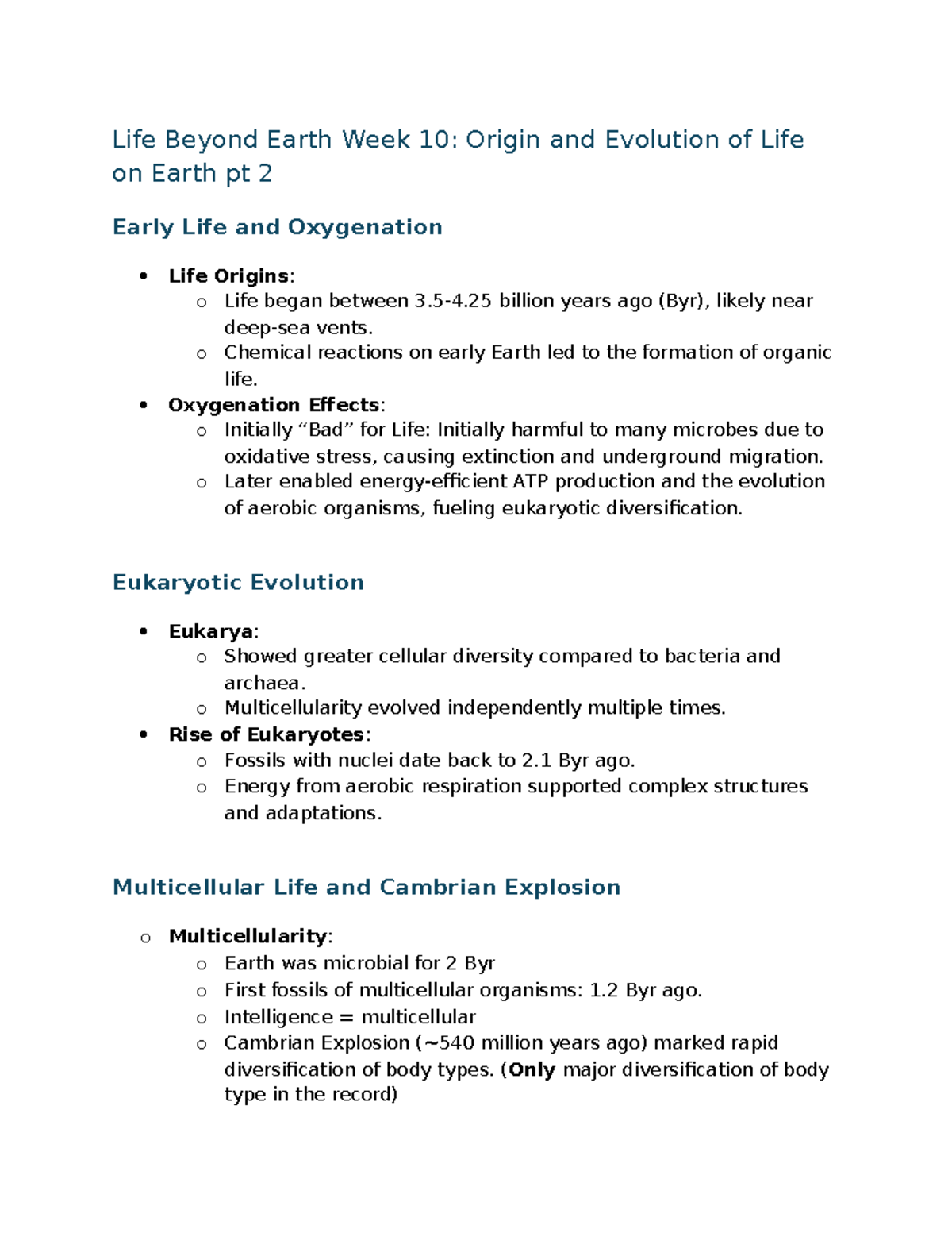 Life Beyond Earth Wk 10 Origin and Evolution of Life on Earth pt - 5-4 ...