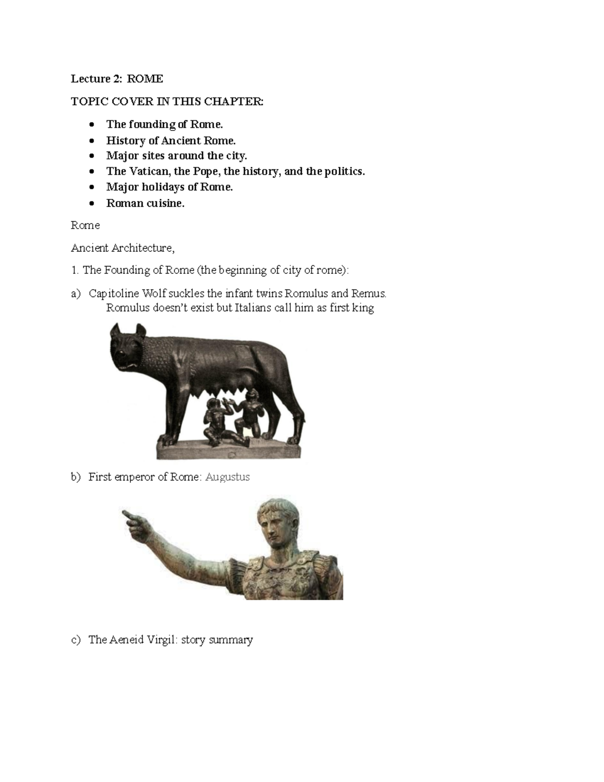 Lecture 2 Rome - Topics discussed during in class that may show up on ...