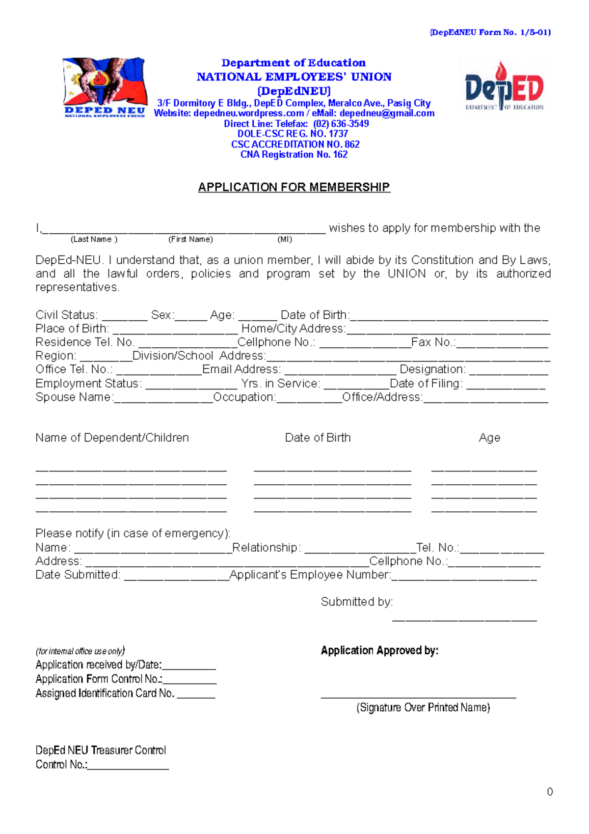 For editing and review - (DepEdNEU Form No. 1/5- 01) Department of ...