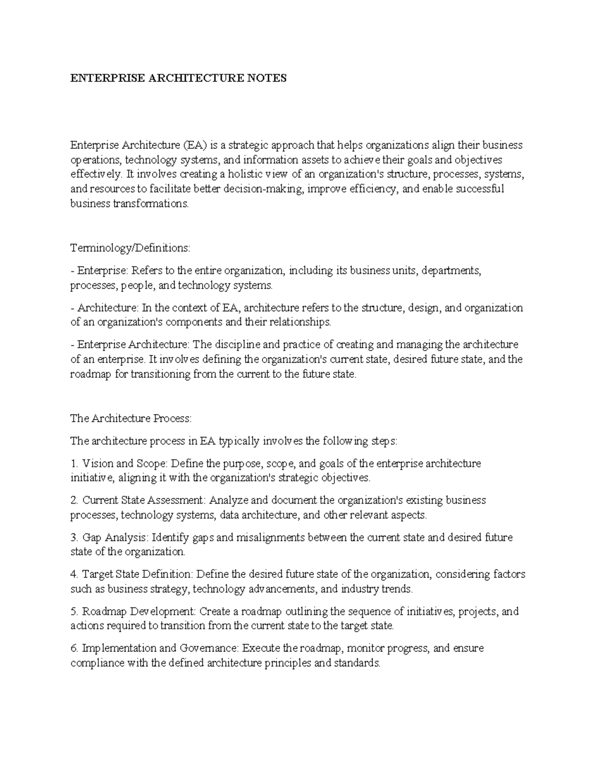 Enterprise Architecture Notes - ENTERPRISE ARCHITECTURE NOTES ...