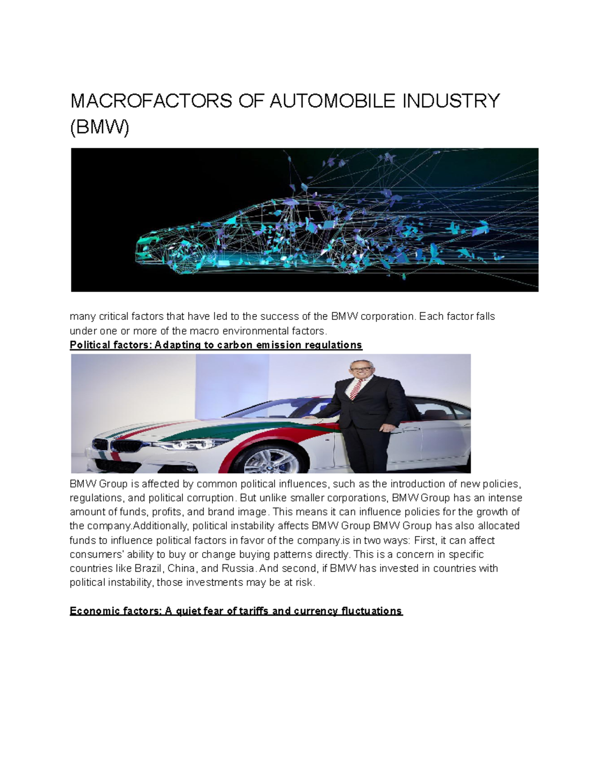 Macro factors of bmw company globaly - MACROFACTORS OF AUTOMOBILE ...