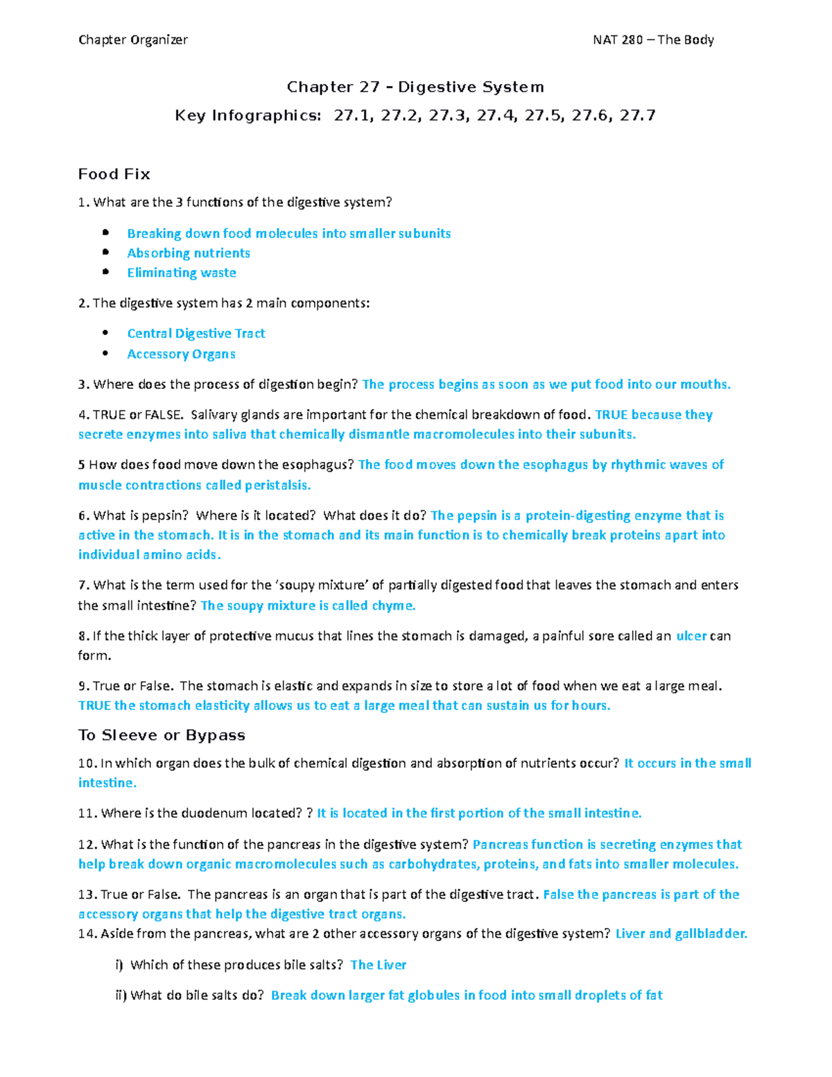 Chapter 27-Digestive System-Organizer - Chapter Organizer NAT 280 – The ...