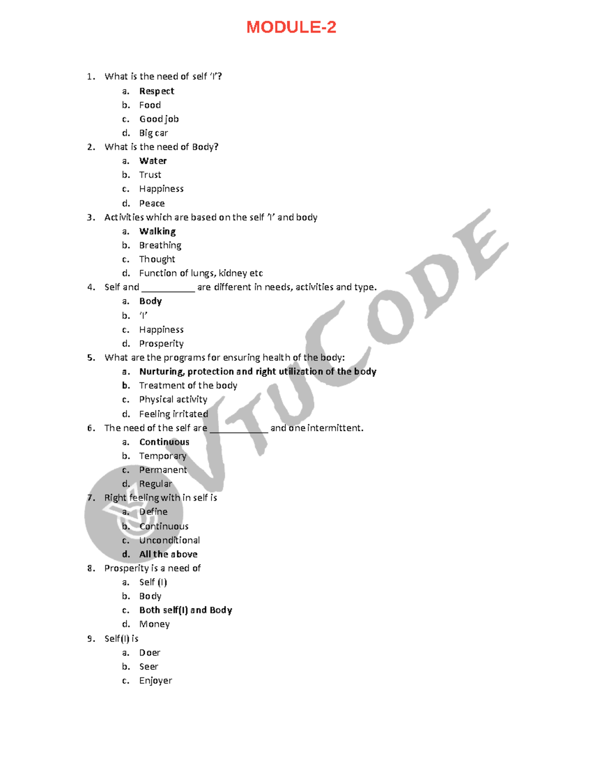 @vtucode - very nice qs - What is the need of self ‘I’? a. Respect b. Food c. Good job d. Big ...