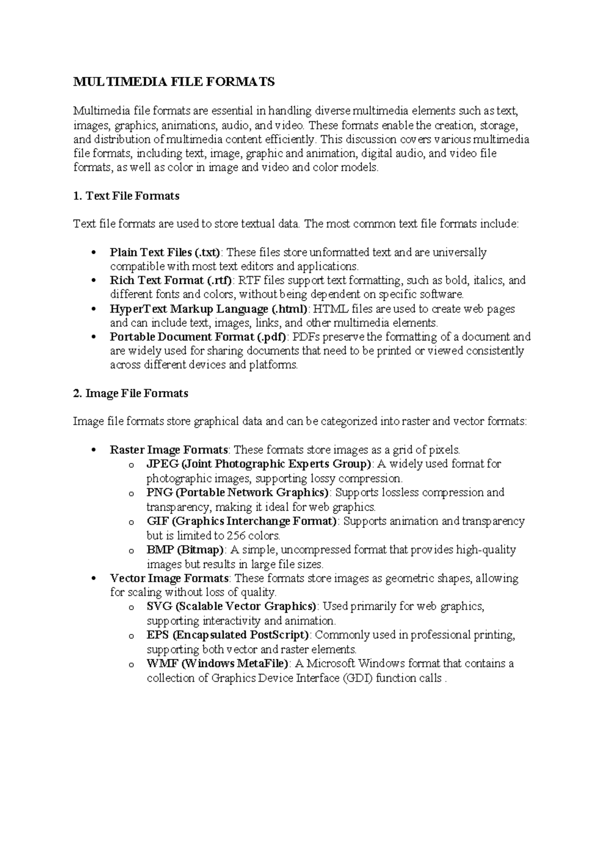 Unit-2 - UNIT-2 - MULTIMEDIA FILE FORMATS Multimedia file formats are ...