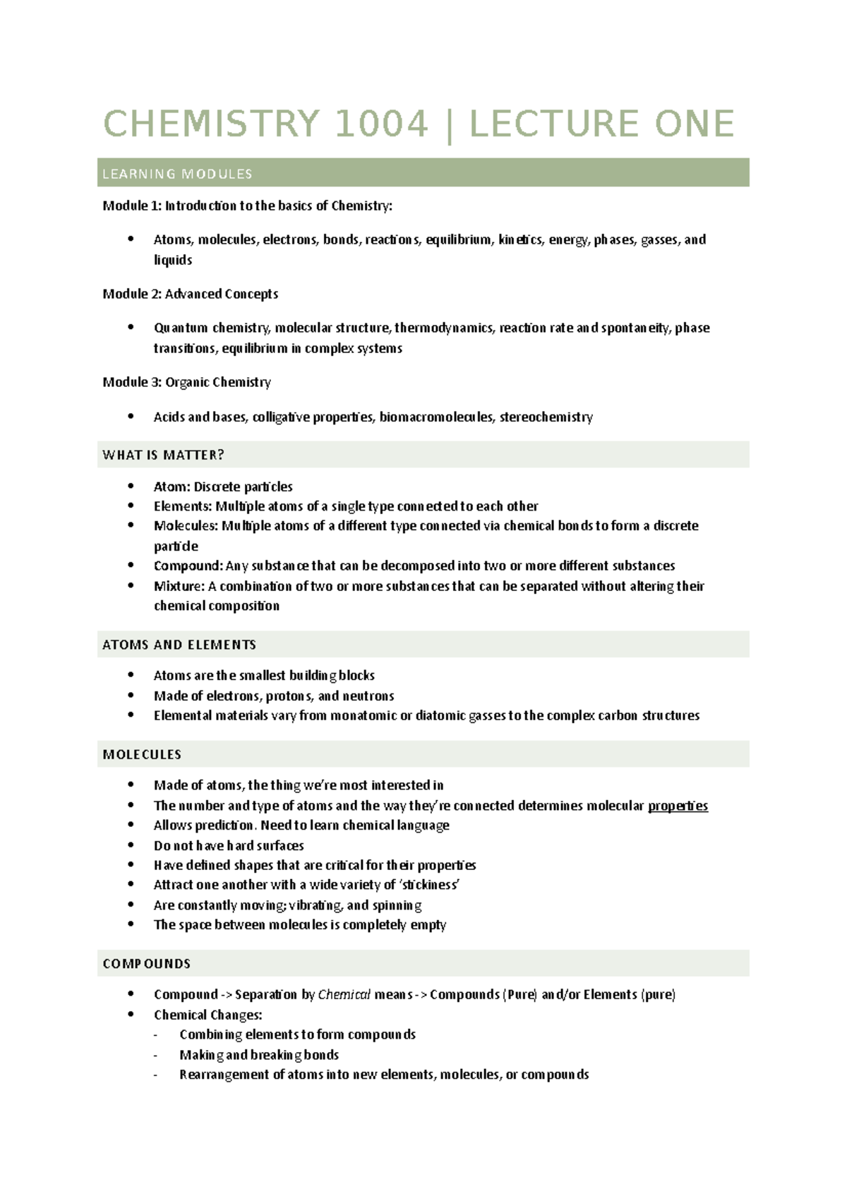 Intro and Basics of Chemistry - CHEMISTRY 1004 | LECTURE ONE LEARNING ...