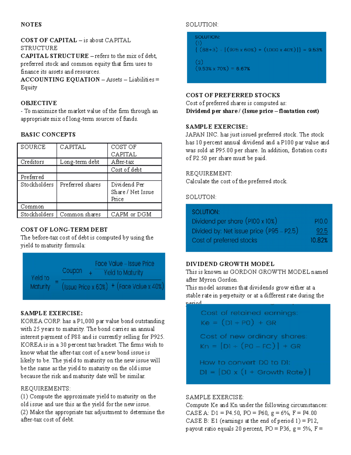 Notes notes - helping others - NOTES COST OF CAPITAL – is about CAPITAL ...