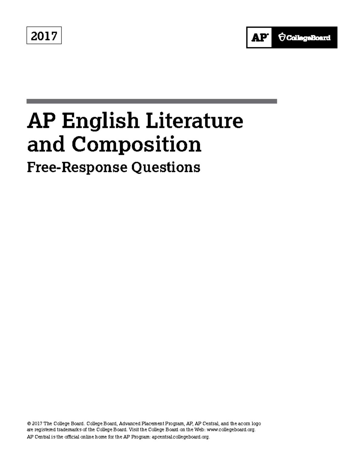 Ap english literature frq 2017 - Studocu