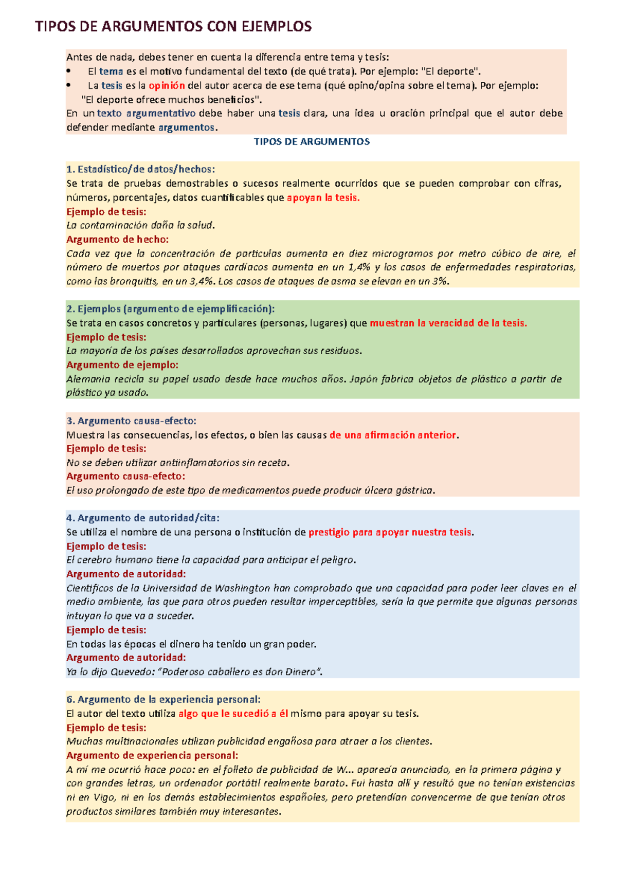 Tipos DE Argumentos - Antes de nada, debes tener en cuenta la ...